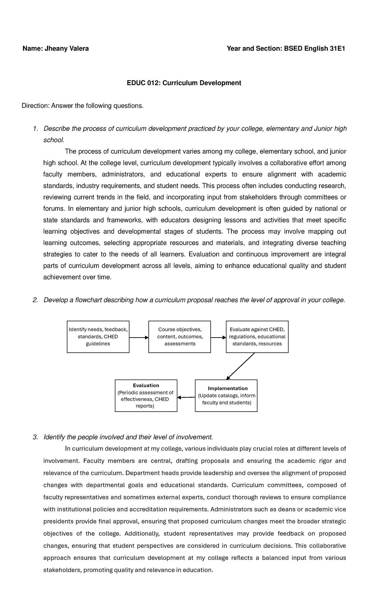 Curriculum DEV - Name: Jheany Valera Year and Section: BSED English 31E ...