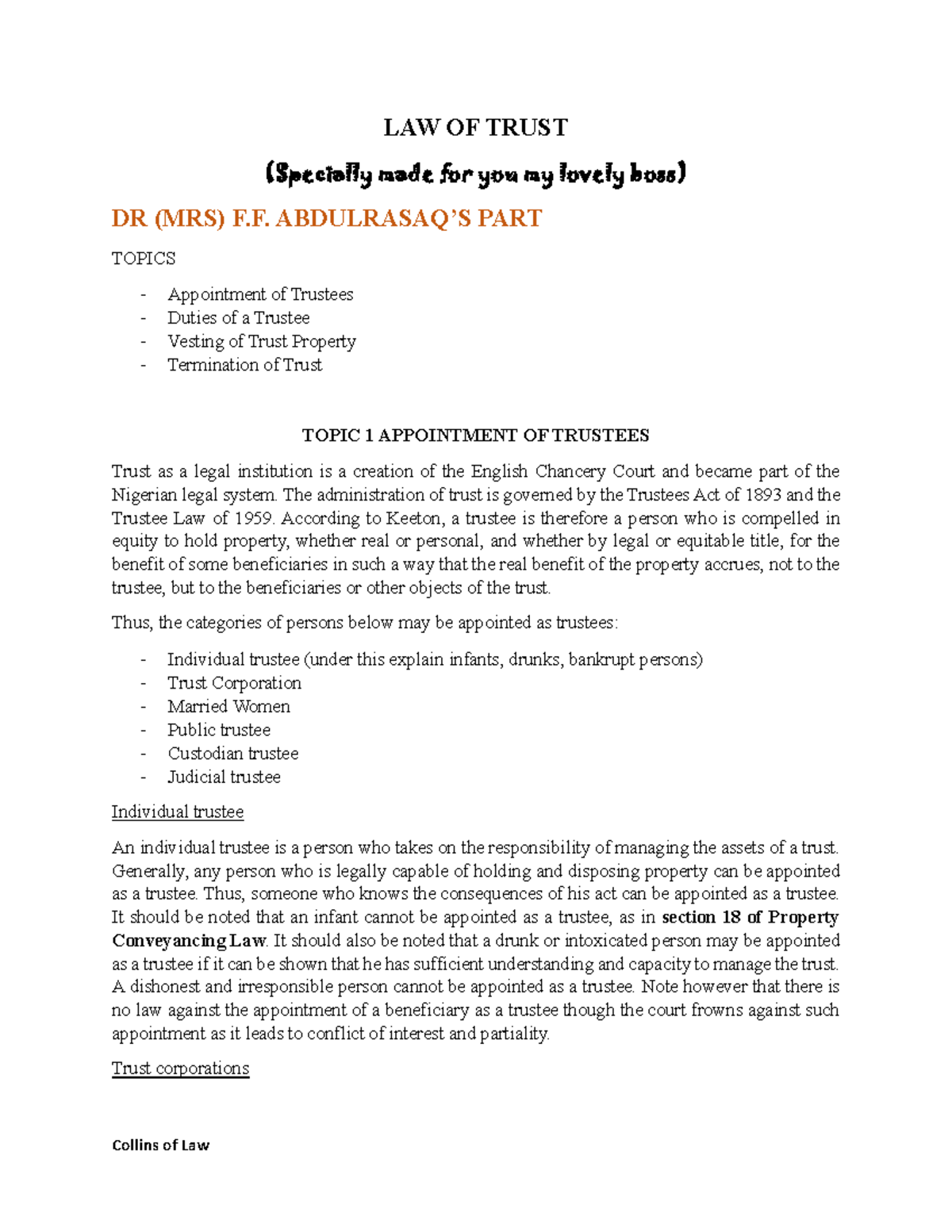 Law of Trust quick note - LAW OF TRUST (Specially made for you my ...