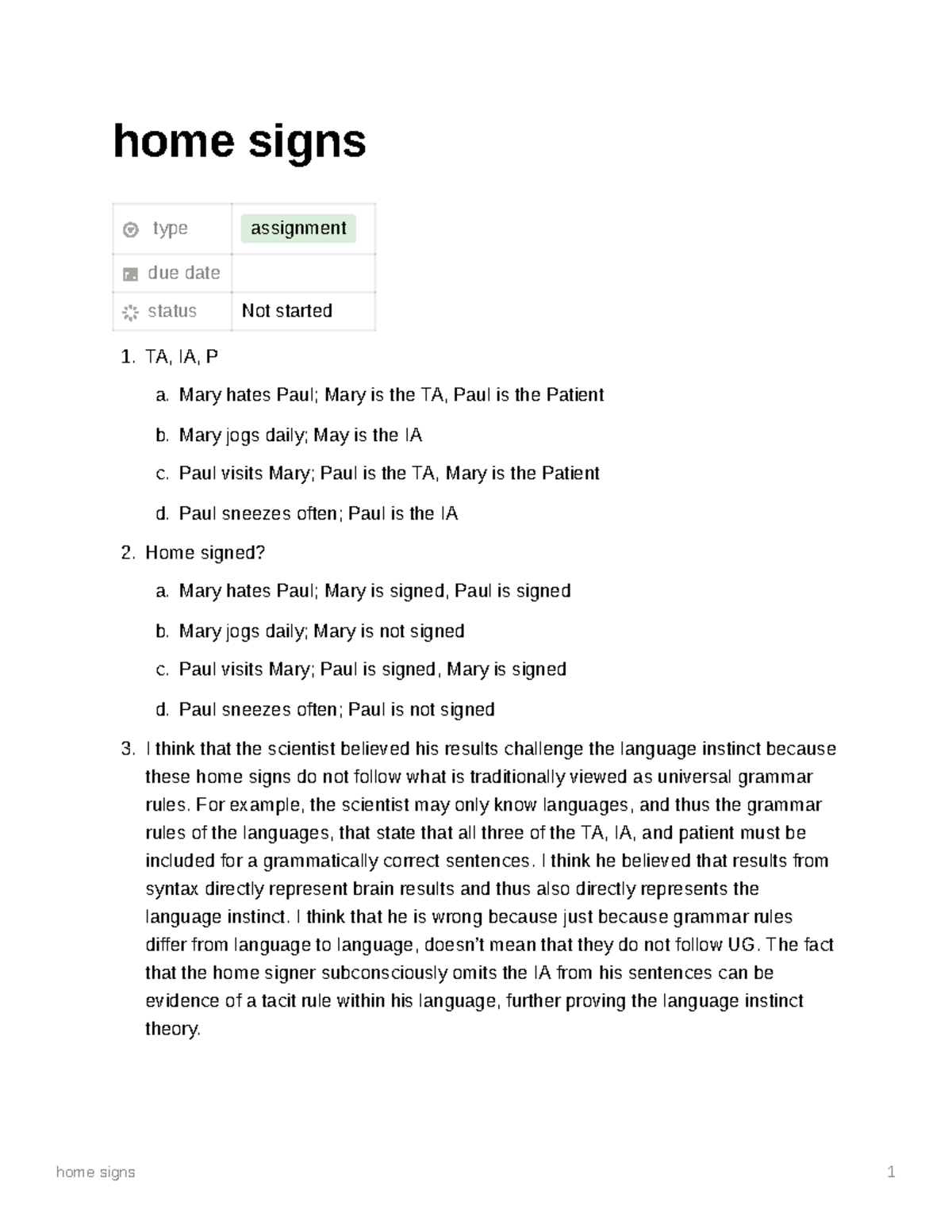 Home signs homework - home signs 1 home signs type assignment due date ...