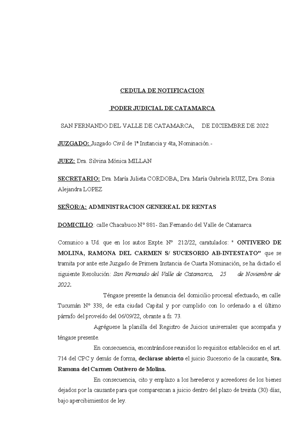 Cedula DE Notificacion rentas - CEDULA DE NOTIFICACION PODER JUDICIAL ...