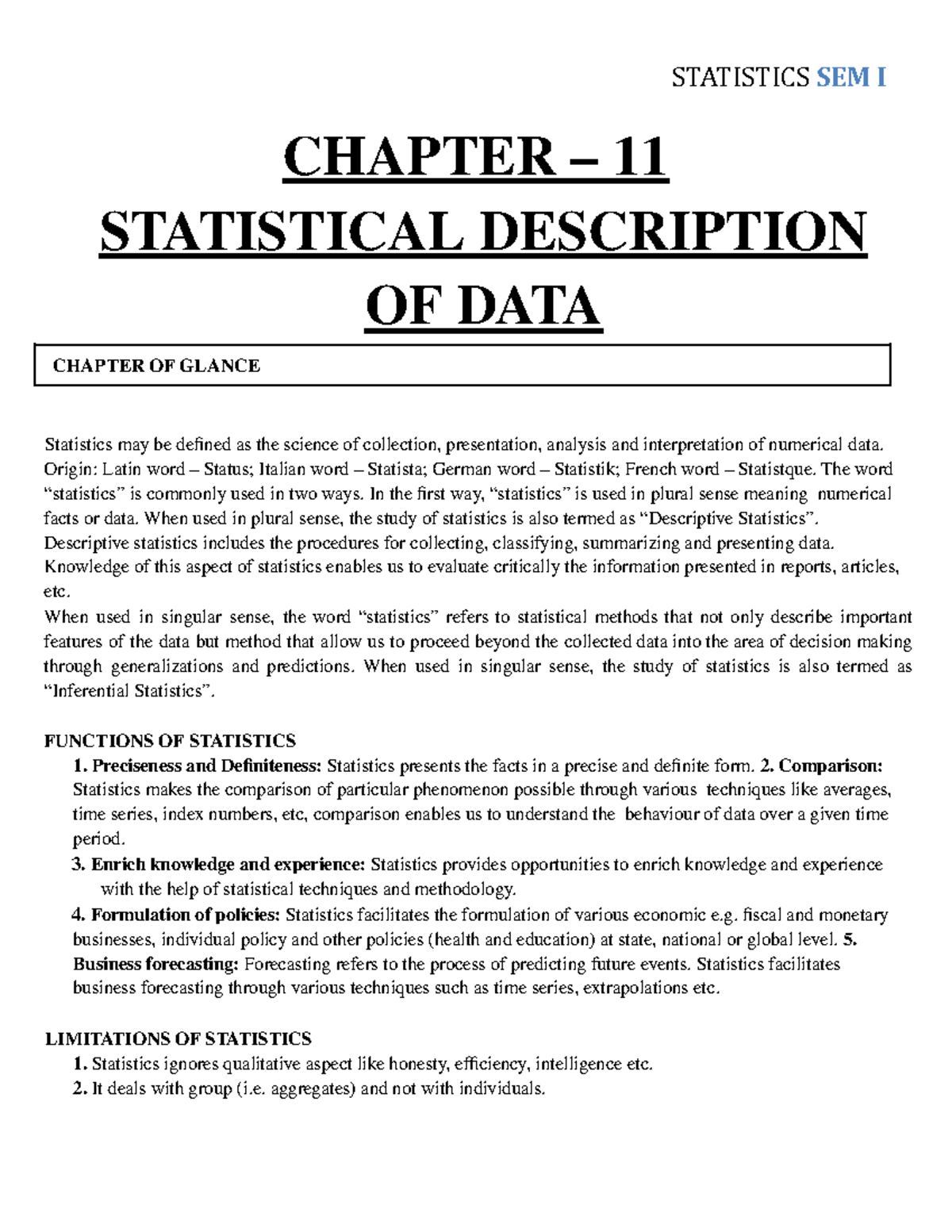 Chapter 1 Stats - STATISTICS SEM I CHAPTER – 11 STATISTICAL DESCRIPTION ...