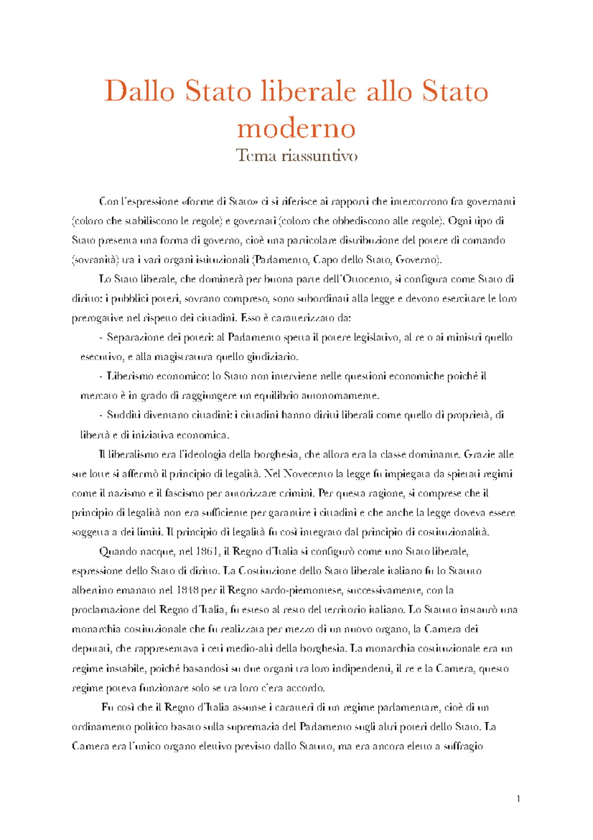 Dallo Stato Liberale A Quello Moderno - Dallo Stato liberale allo Stato ...