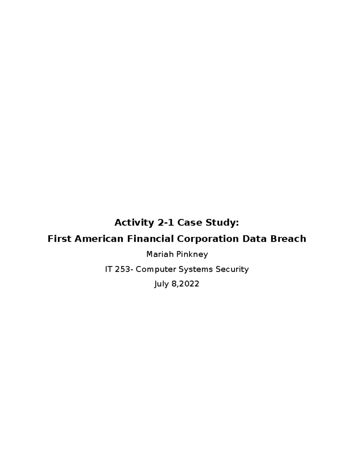 Activity 2-1 Case Study - Activity 2-1 Case Study: First American ...