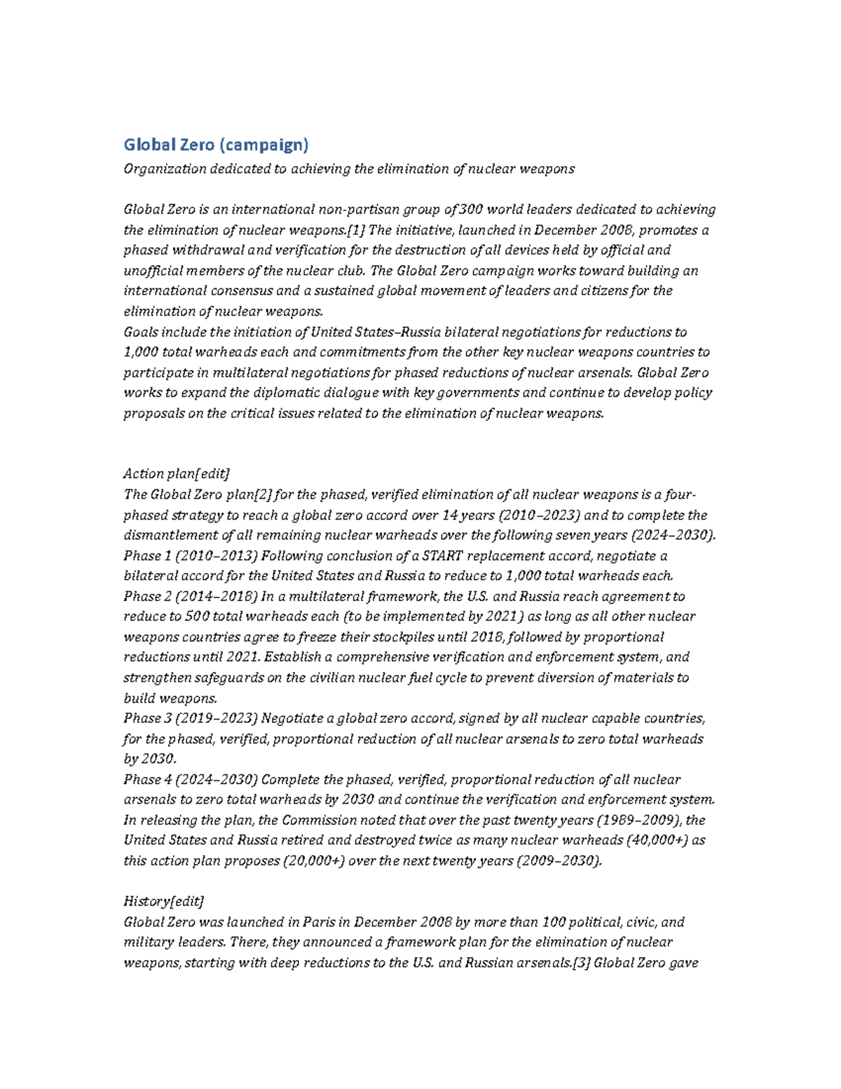 File9 - History coursework - Global Zero (campaign) Organization ...
