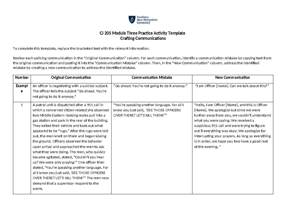 CJ 205 Module Three Practice Activity Template - CJ 205 Module Three ...