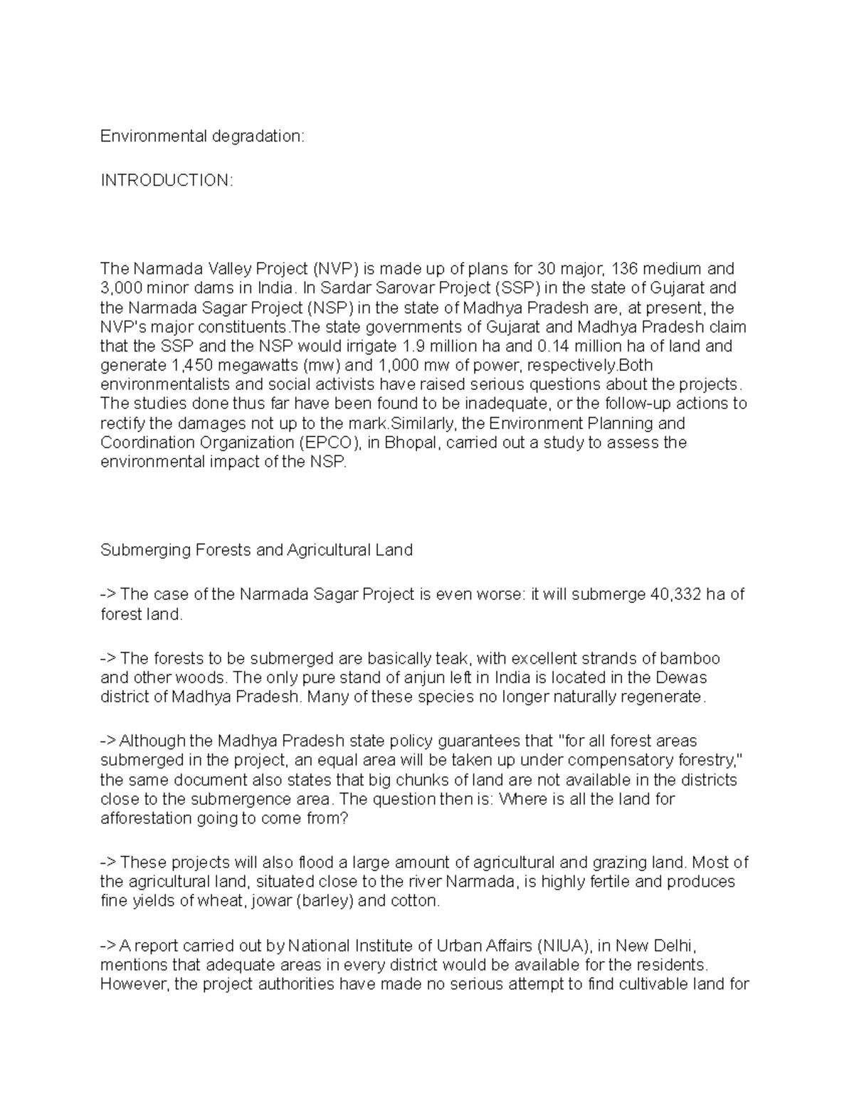 Project Narmada-Environmental Degradation - Environmental degradation ...