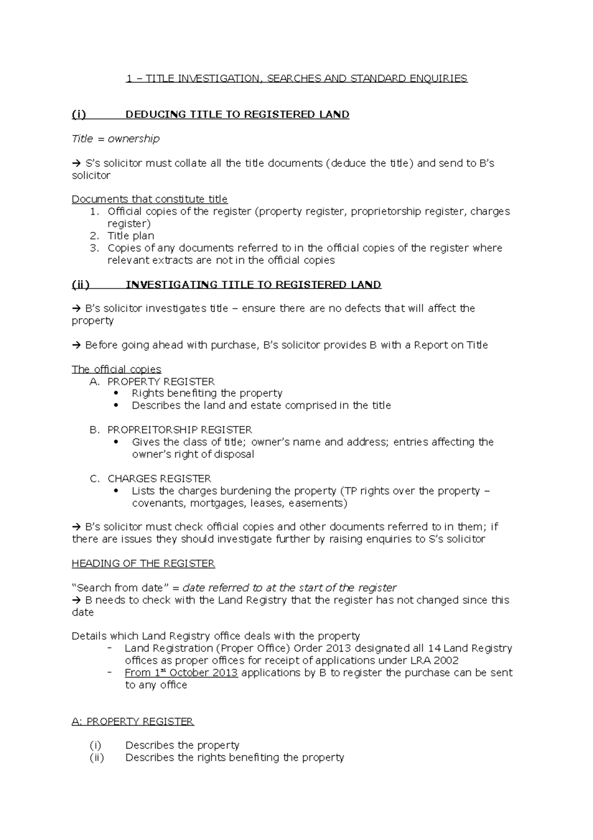 1. Title Investigation, Searches AND Standard Enqiries - 1 – TITLE ...