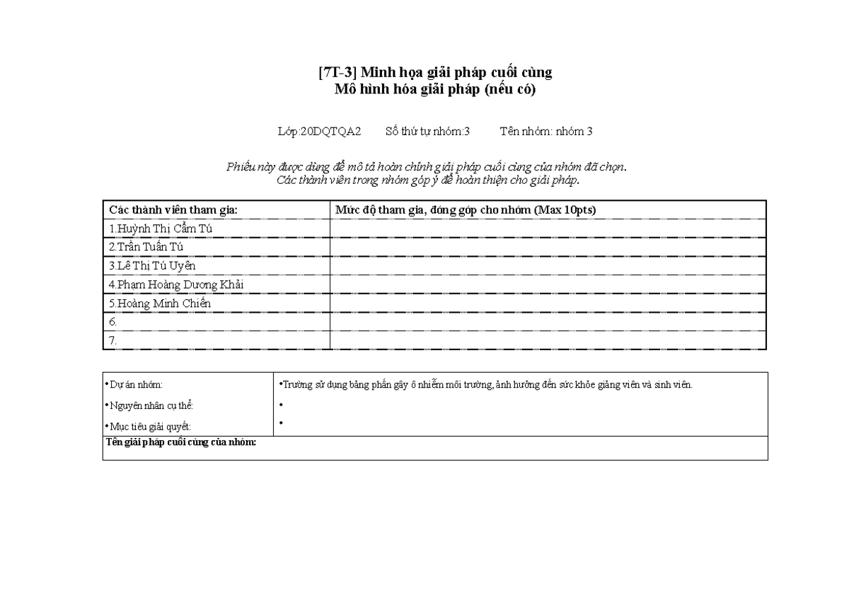 12 - Dbjdj - [7T-3] Minh họa giải pháp cuối cùng Mô hình hóa giải pháp ...