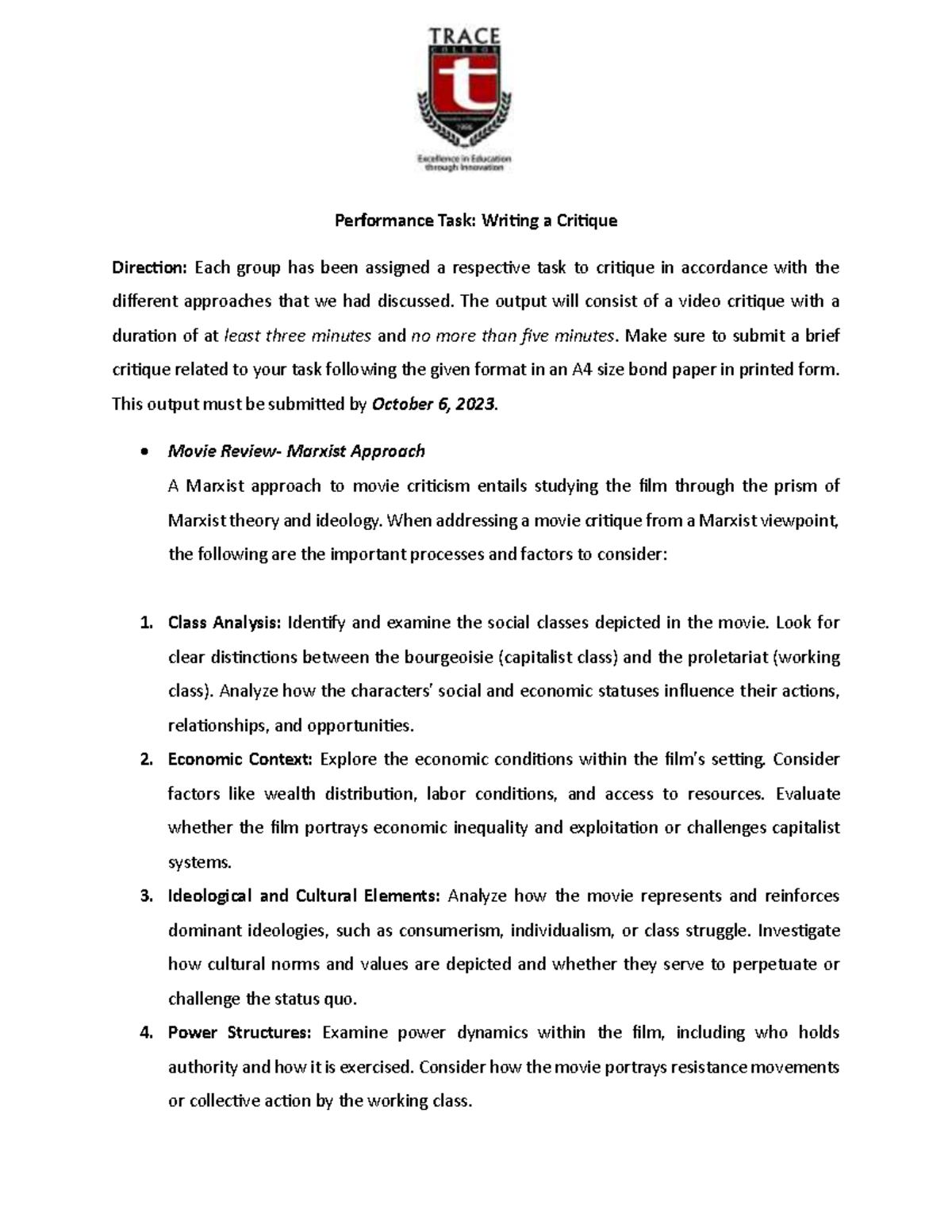 Movie Review - about Marxist approach - Performance Task: Writing a ...