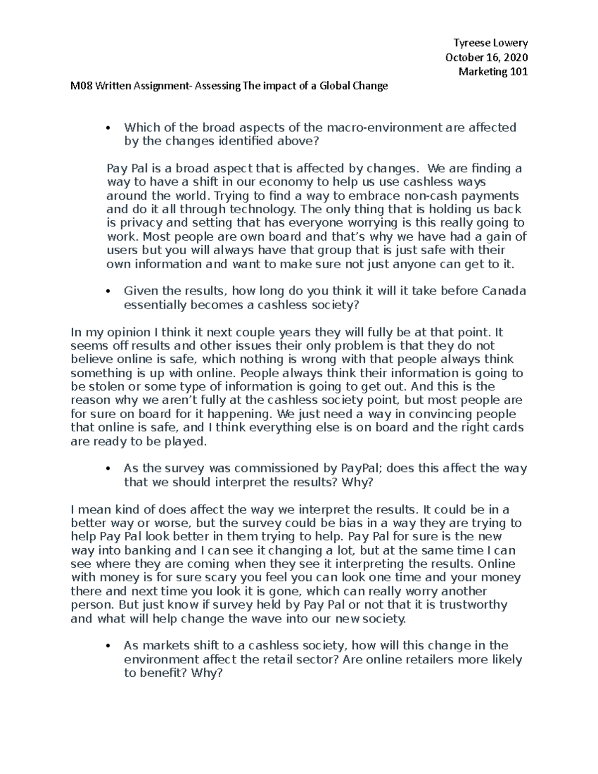 M08 Written Assignment - Tyreese Lowery October 16, 2020 Marketing 101 ...