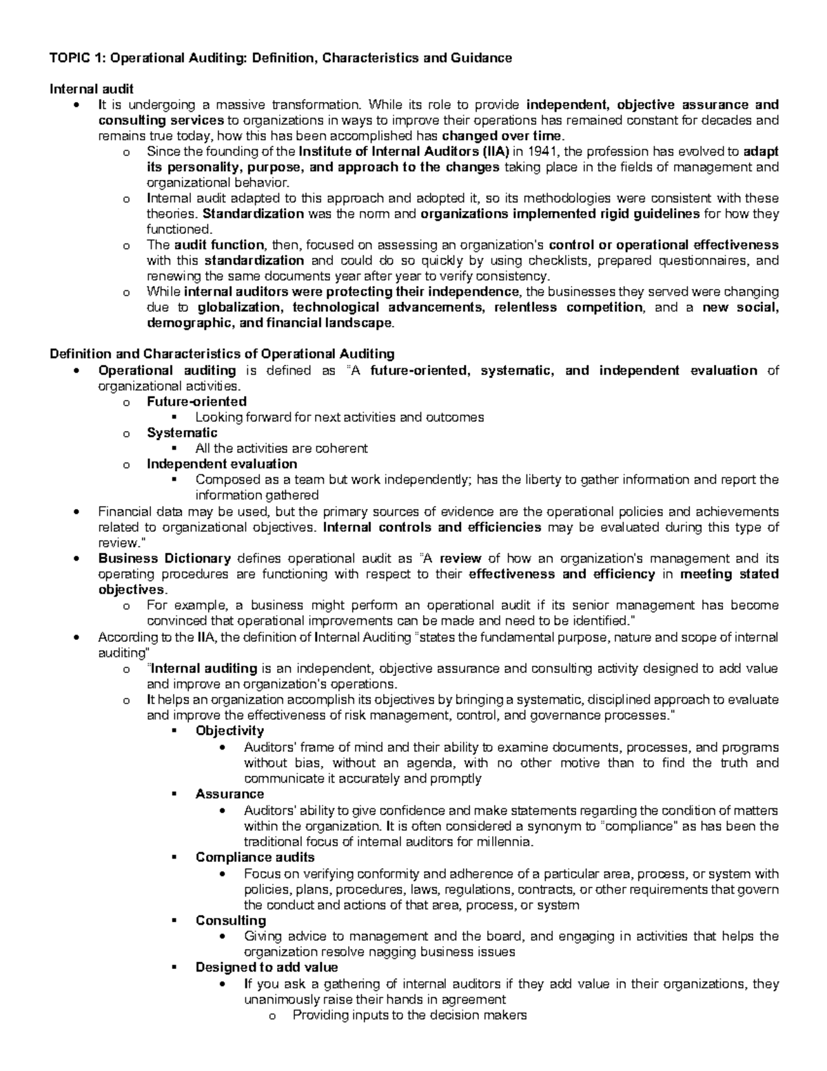 ELE OA Topics 1-3 - sdfv - TOPIC 1: Operational Auditing: Definition ...