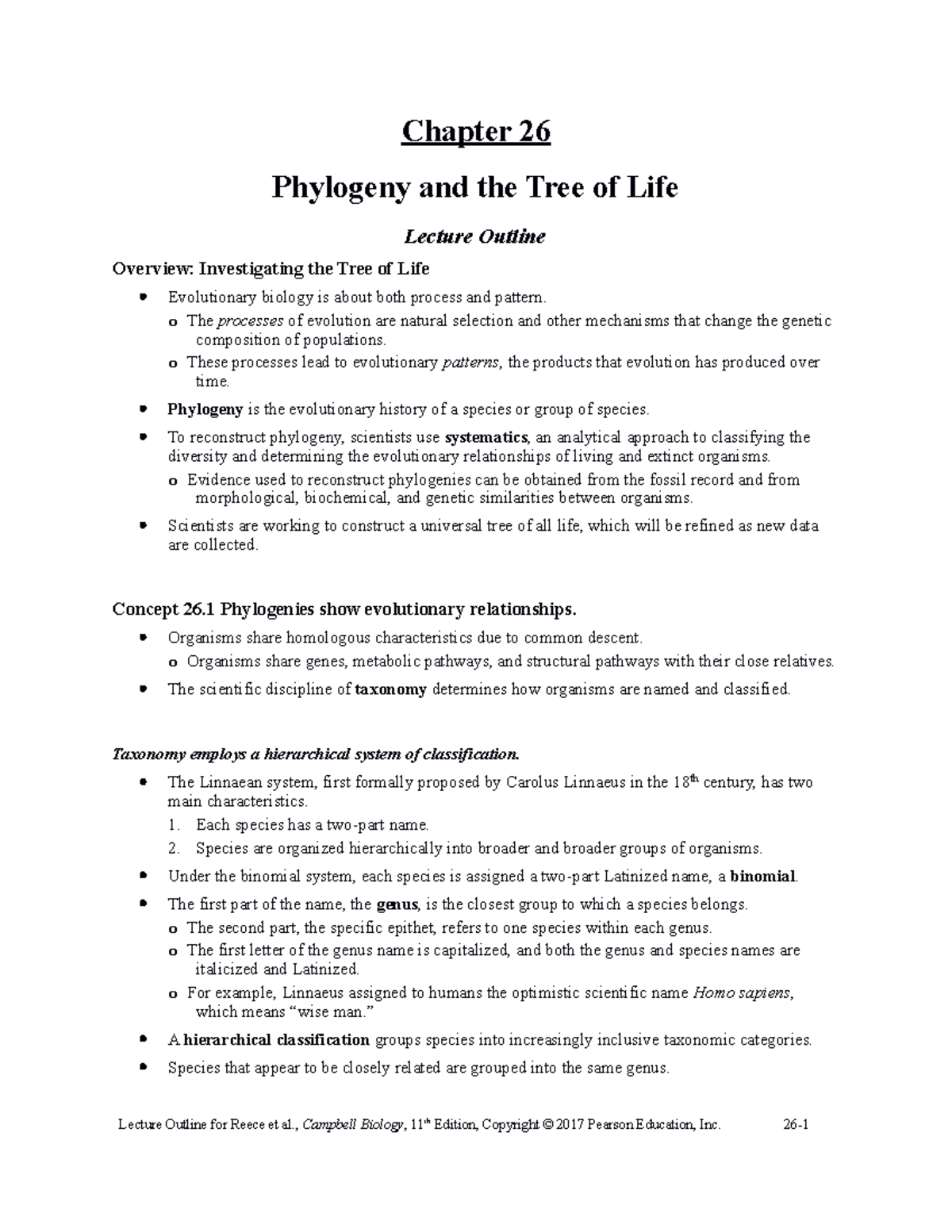 Reece 11e Lecture Ch26 - Chapter 26 Phylogeny and the Tree of Life ...