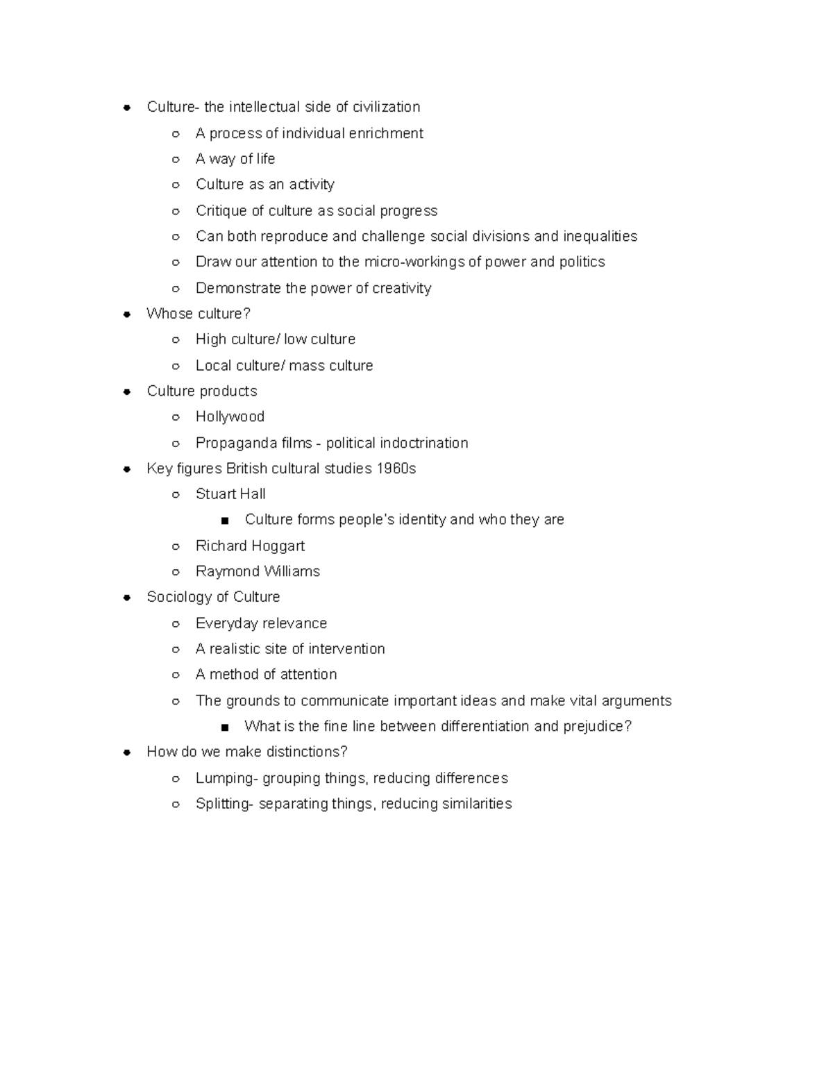 Sociology notes - Culture- the intellectual side of civilization A ...