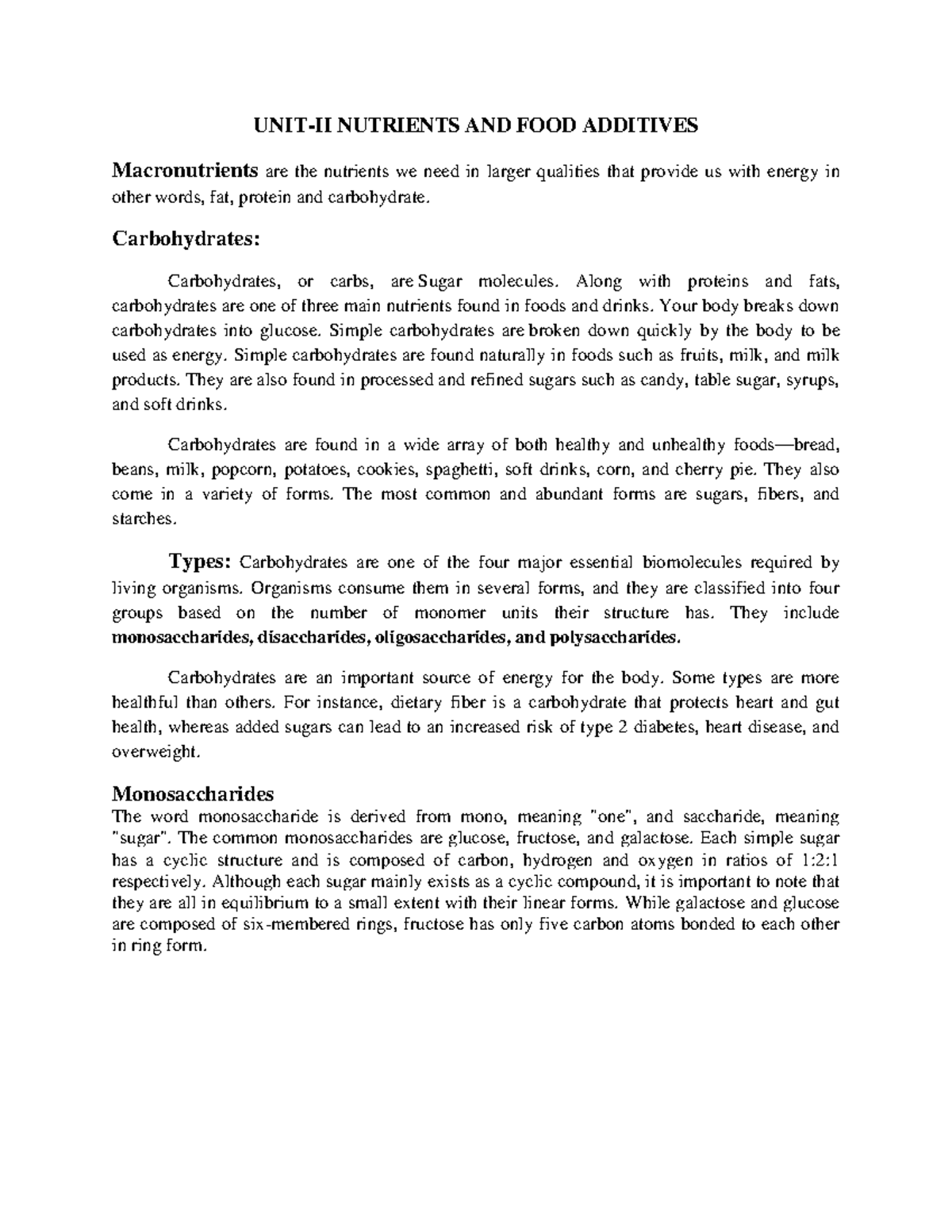 Unit Ii Obt351 Unit 2 Notes Unit Ii Nutrients And Food Additives
