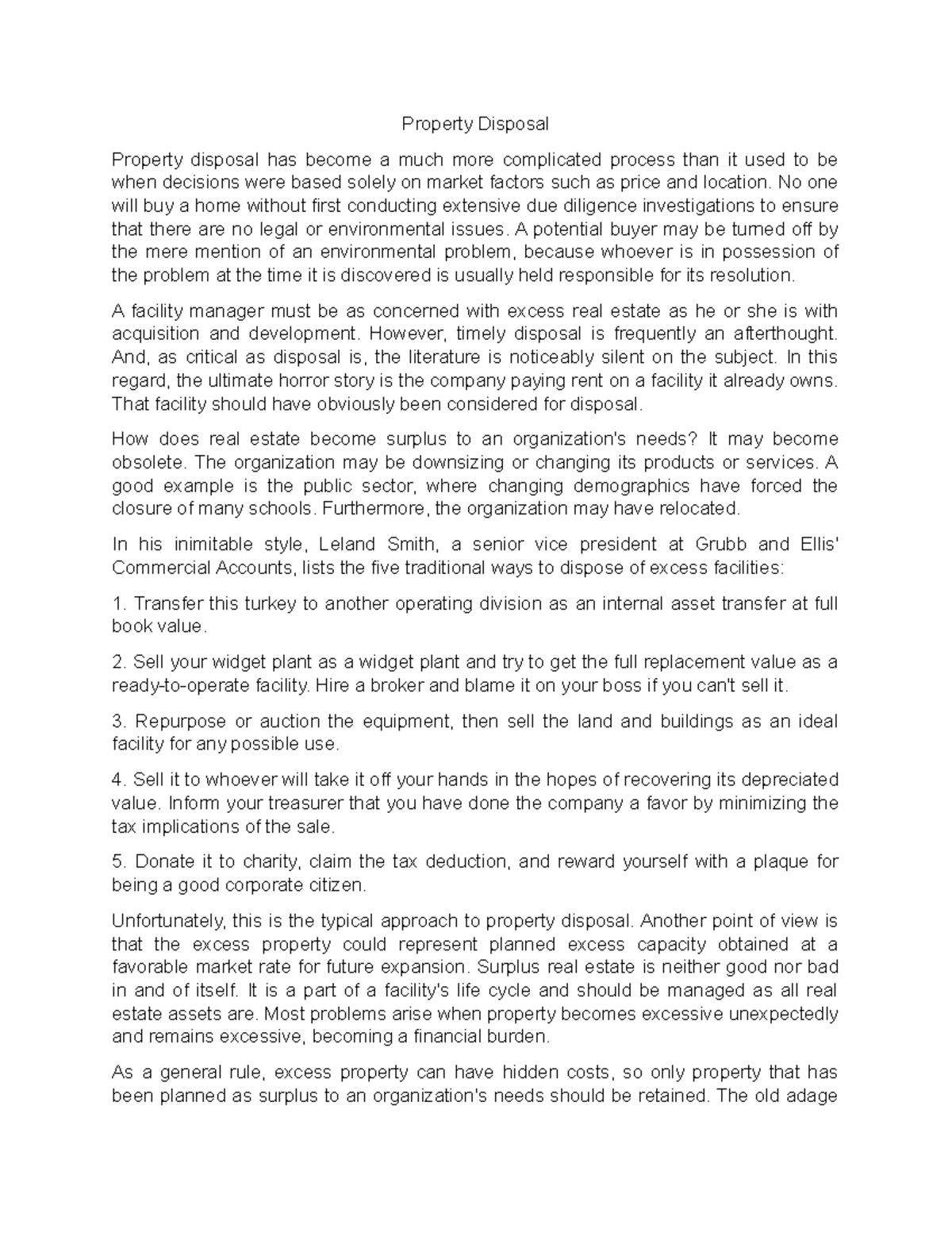 Lesson 1 Property Disposal - Property Disposal Property disposal has ...