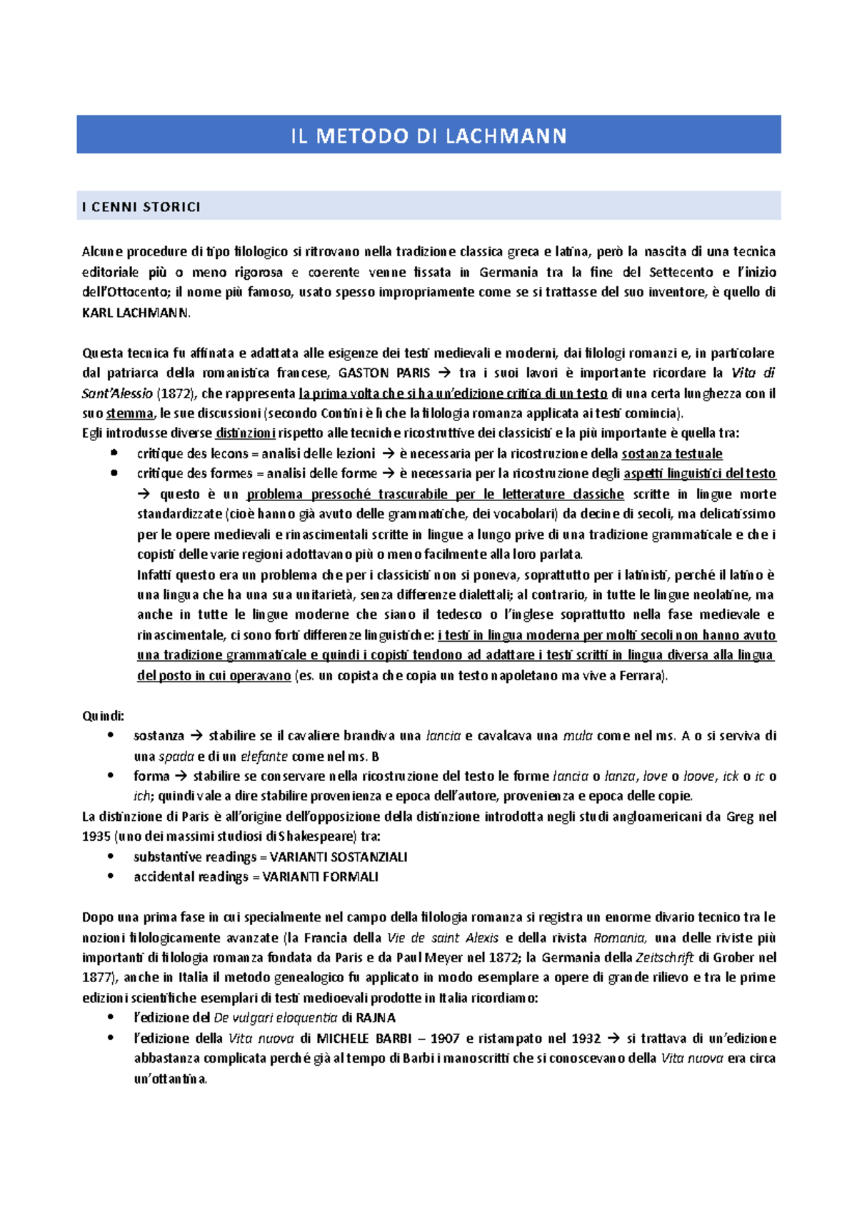 Metodo di lachmann - riassunto capitolo II libro di critica testuale ...