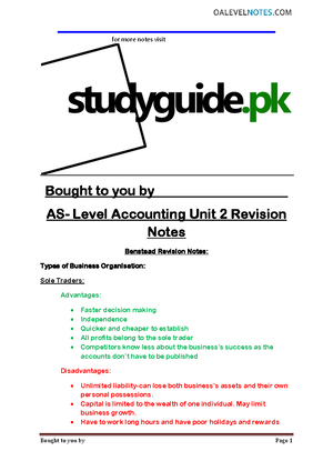 A Level Accounting Notes AS Accounting Unit 1 Revision - Bought to you ...