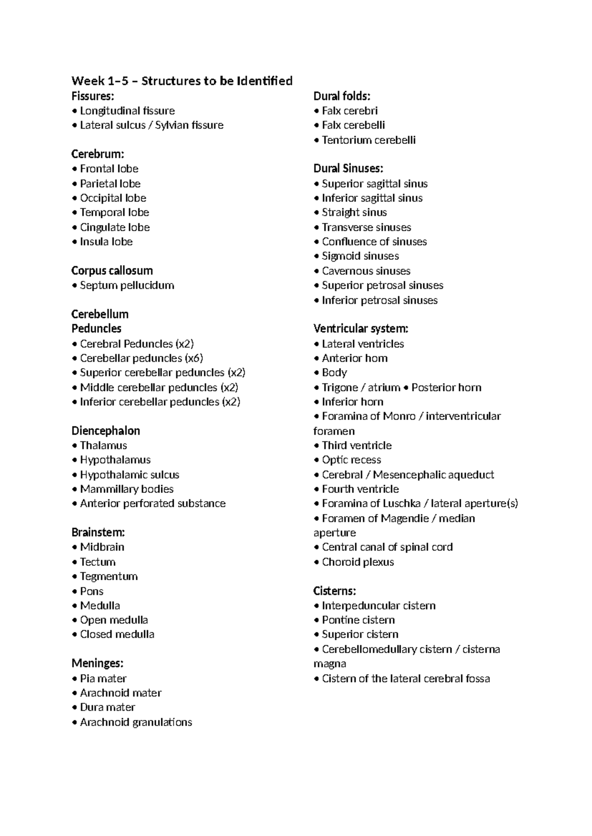 Full list of structures to be identified wk1-5 - Week 1–5 – Structures ...