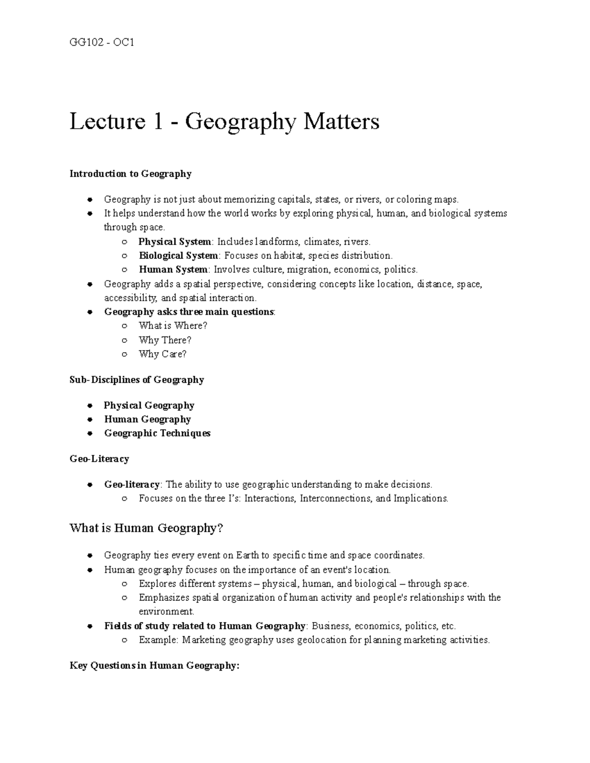 Lecture 1 GG102 - GG102 - OC Lecture 1 - Geography Matters Introduction ...