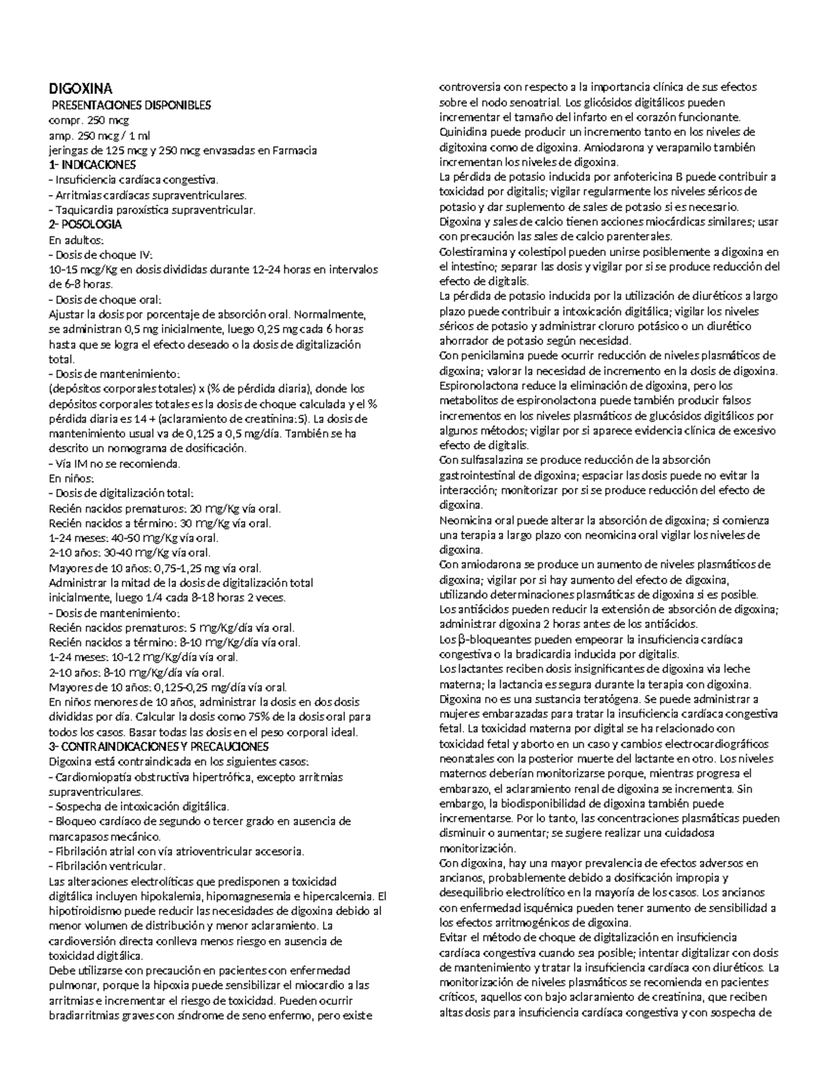Medicamentos DE Emergencia - DIGOXINA PRESENTACIONES DISPONIBLES compr ...