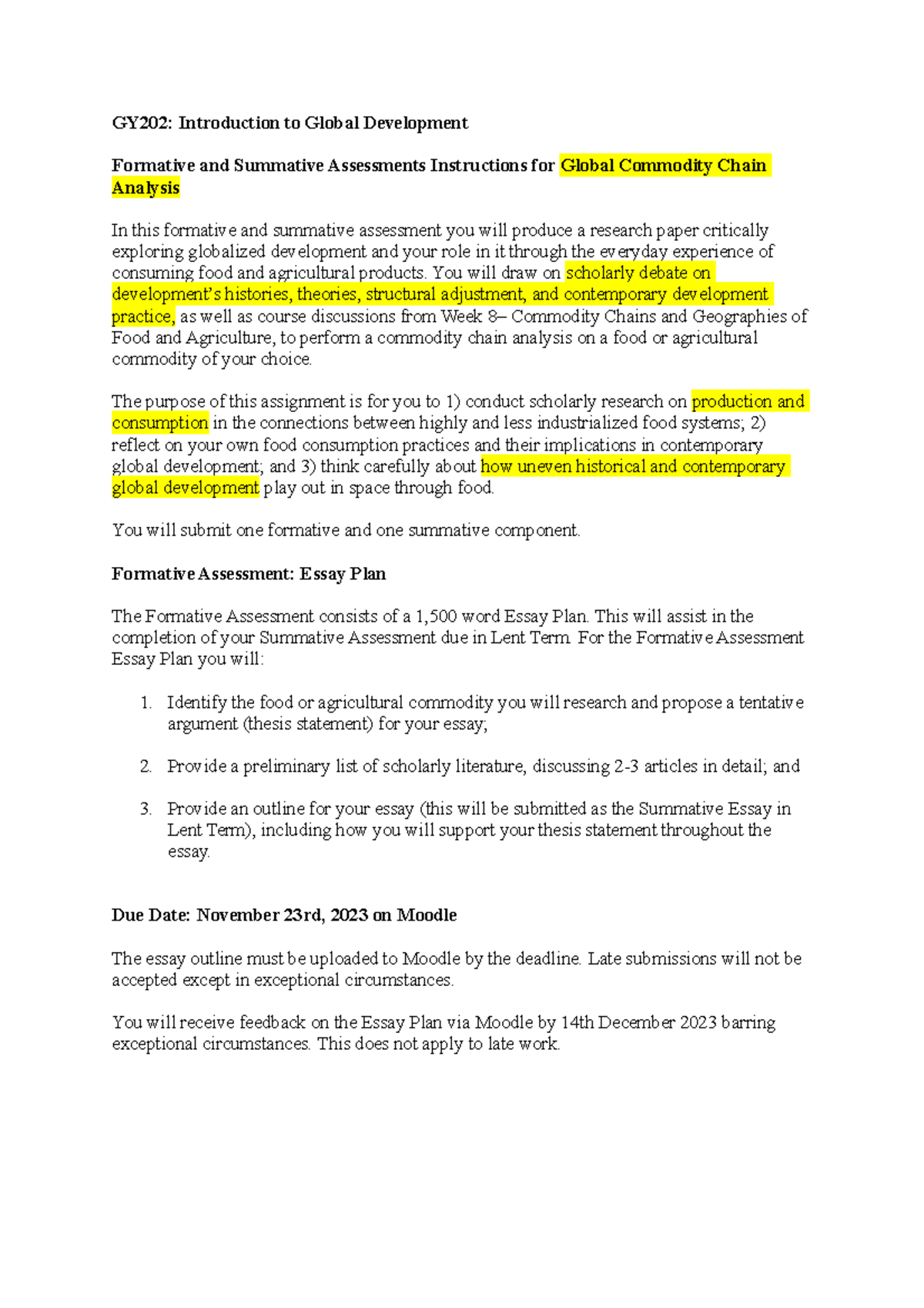 Assessment instructions 2023-24 final - GY202: Introduction to Global ...