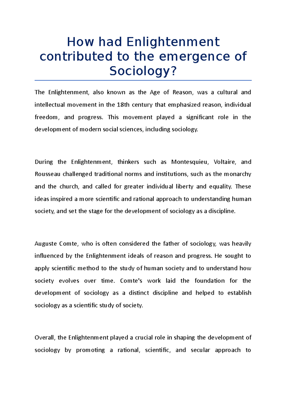 How had Enlightenment contributed to the emergence of Sociology - How had Enlightenment ...
