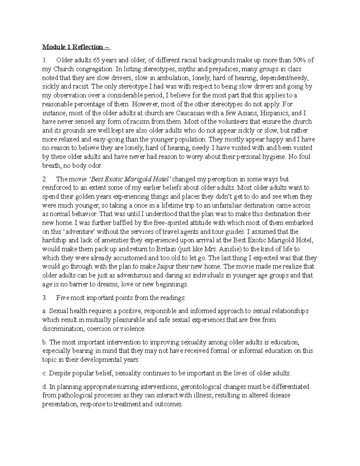 Module 1 Reflection - Module 1 Reflection – Older adults 65 years and ...
