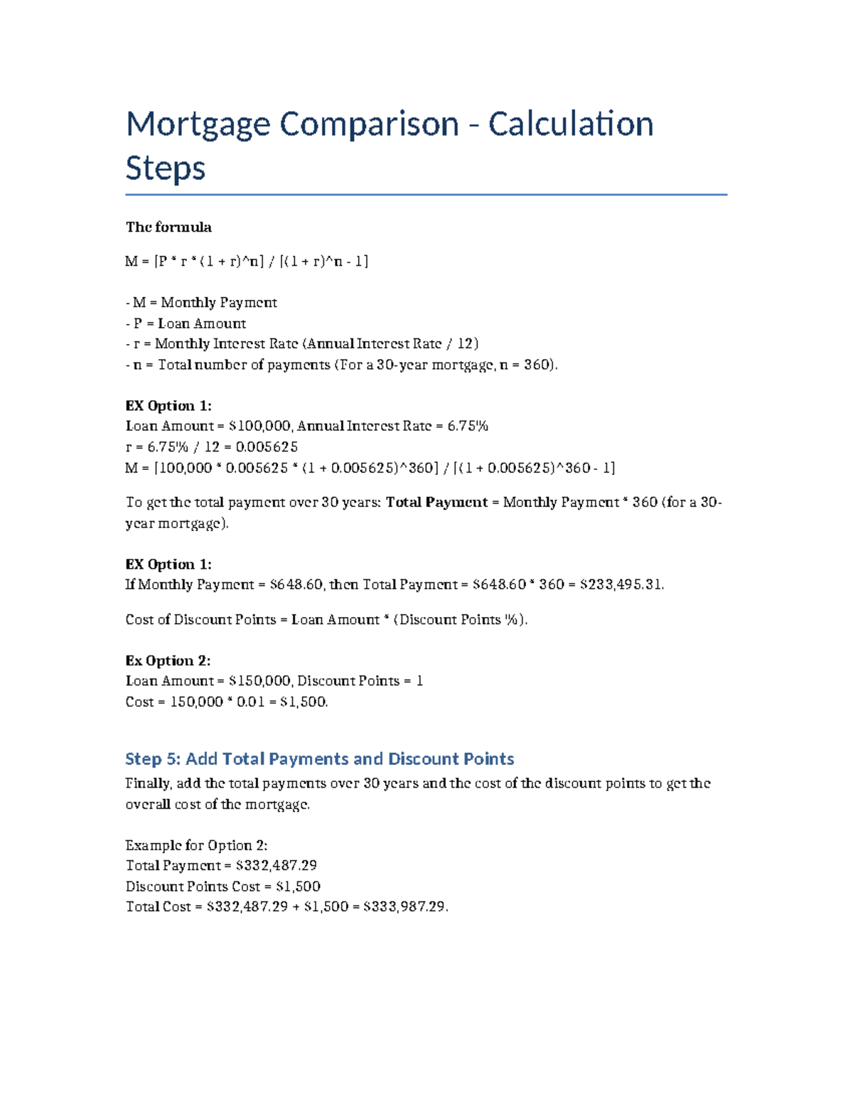 Mortgage calculations steps - Mortgage Comparison - Calculation Steps ...