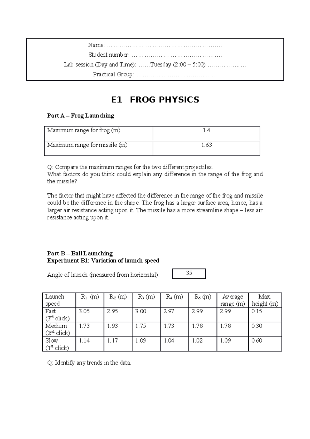 PHYS117 - Report 1 - Soution - Name
