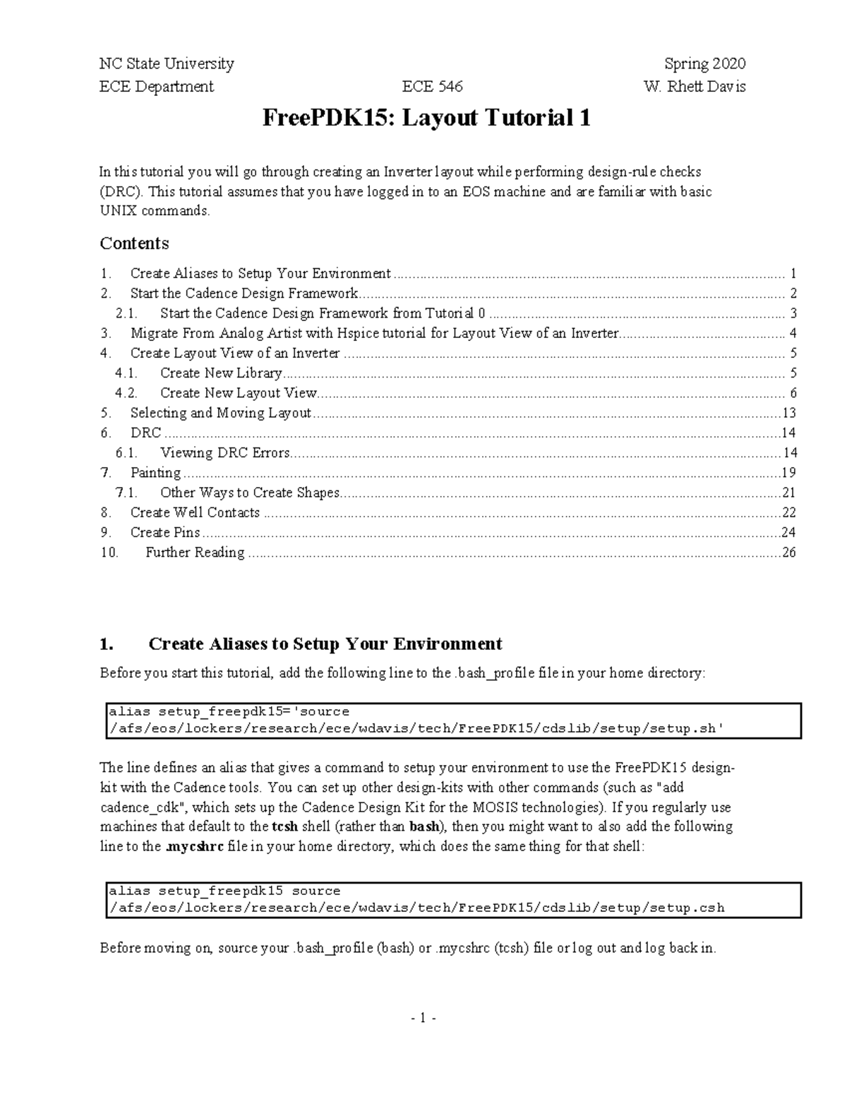 Layout tut1 - ECE Department ECE 546 W. Rhett Davis FreePDK15: Layout ...