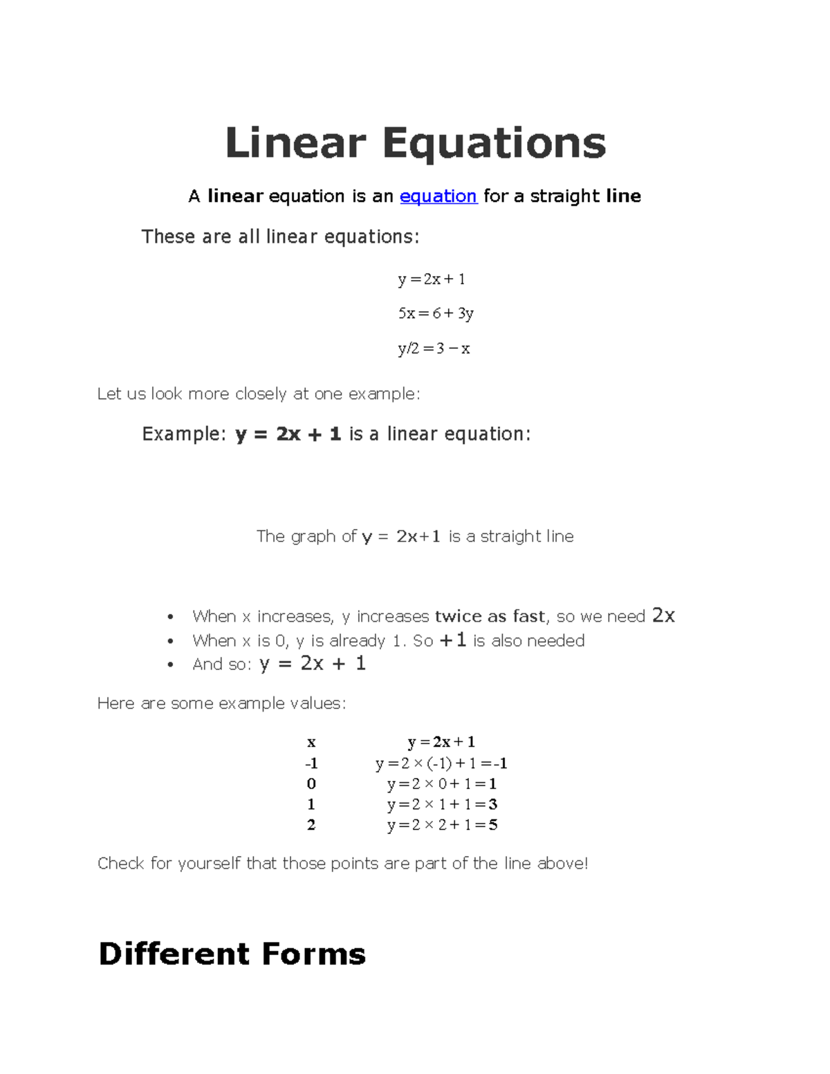 Review OF Linear Equations - Linear Equations A linear equation is an ...