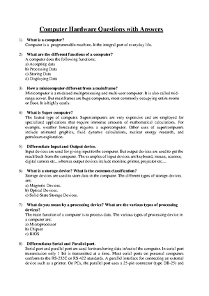 Hardware Questions with Answers - Computer Hardware Questions with ...