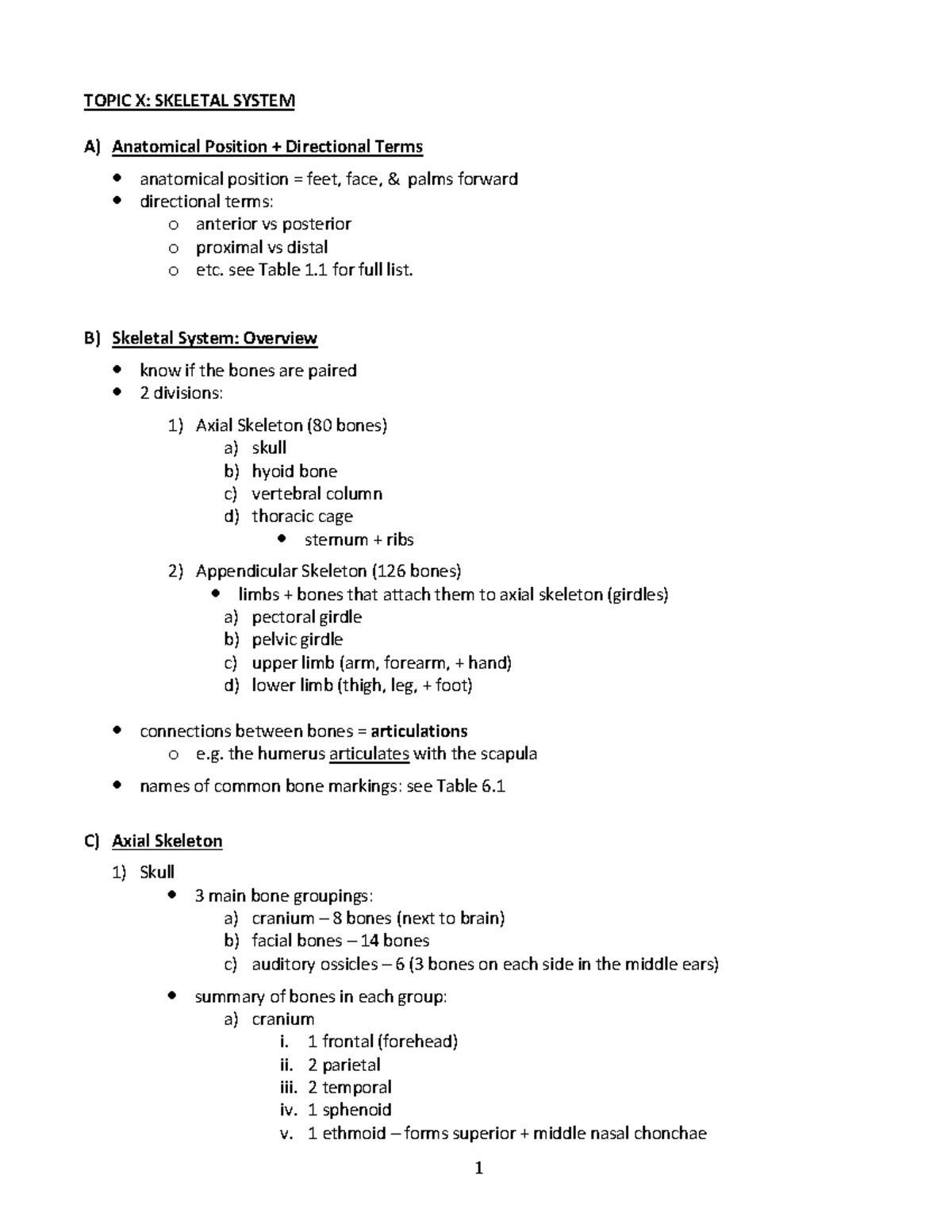 10 - Topic X - Skeletal System - TOPIC X: SKELETAL SYSTEM A) Anatomical ...