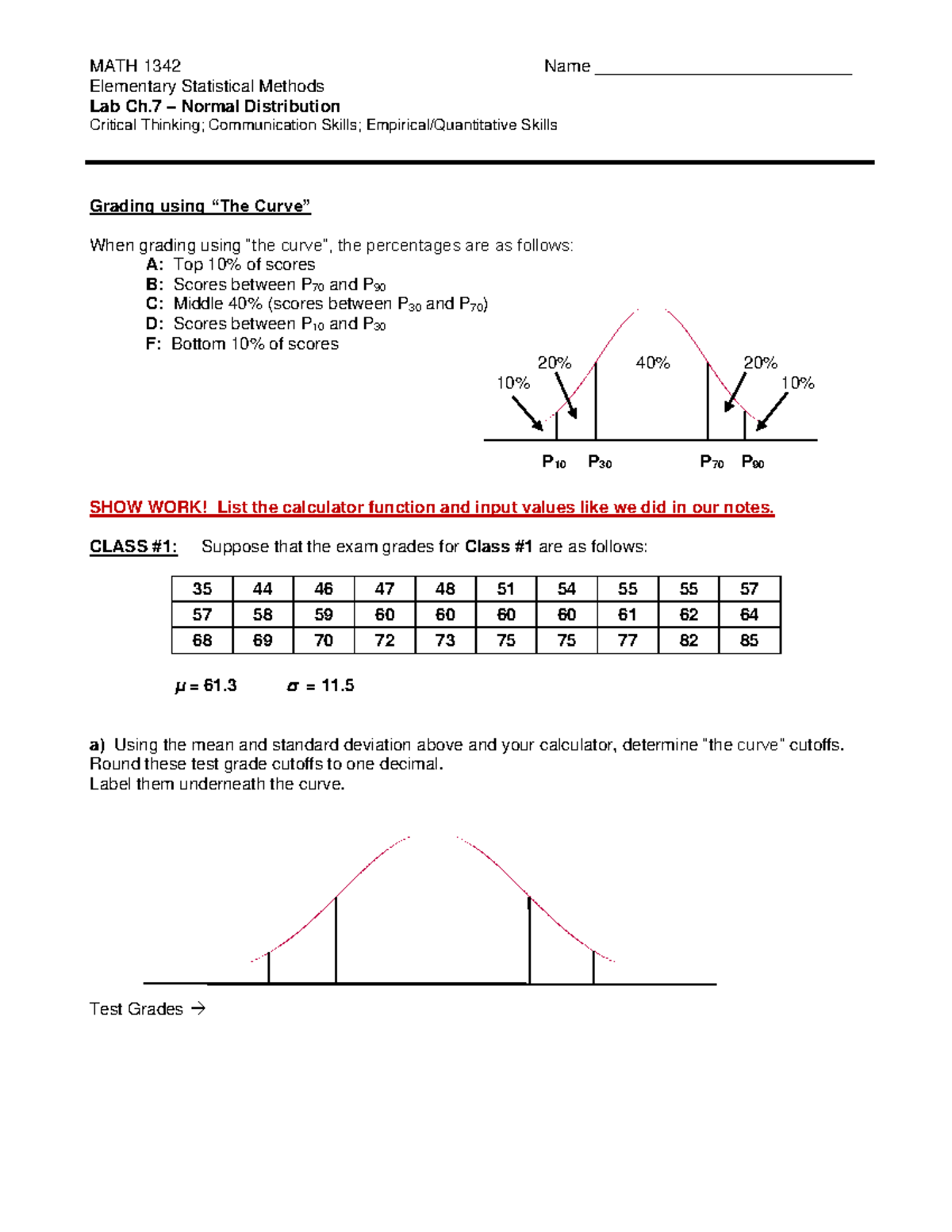 08 6Lab Ch 7 Normal Distn - 2024 - MATH 1342 Name ...