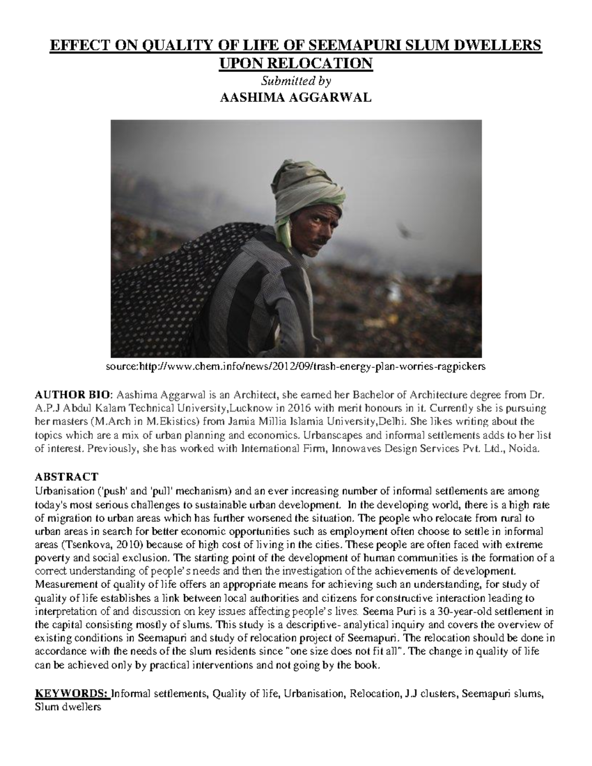 Effect On Quality Of Life Of Seemapuri Slum Dwellers Upon Relocation by ...