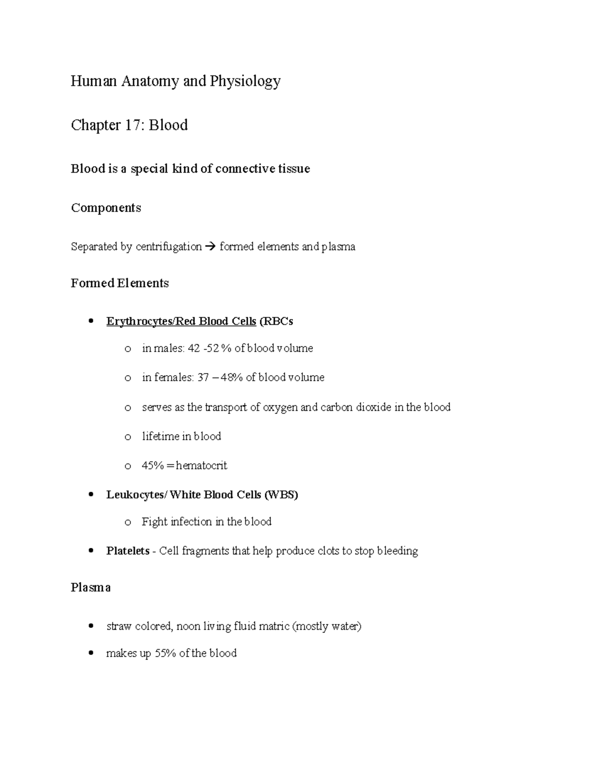 Human Anatomy and Physiology chapter 17 Blood part 1 - Human Anatomy ...