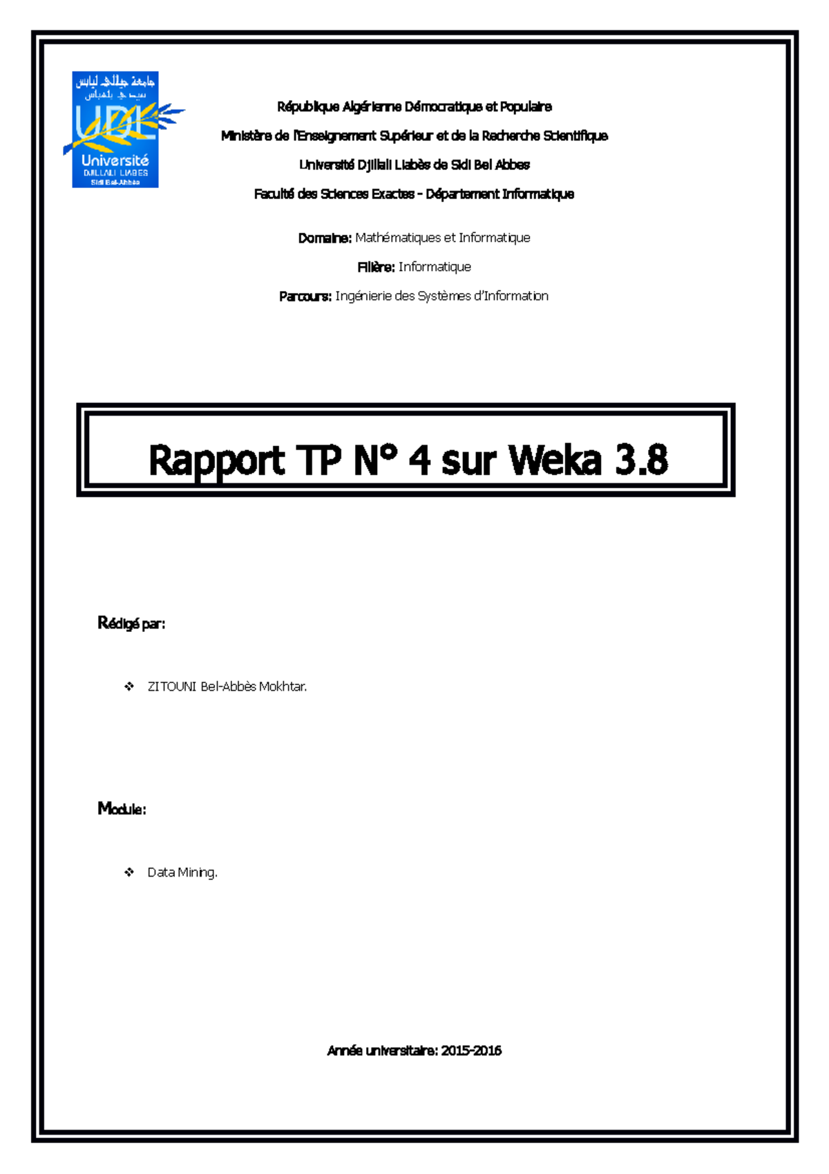 Rapport TP4 - Zitouni - TP4 sol - République Algérienne Démocratique et Populaire Ministère de ...