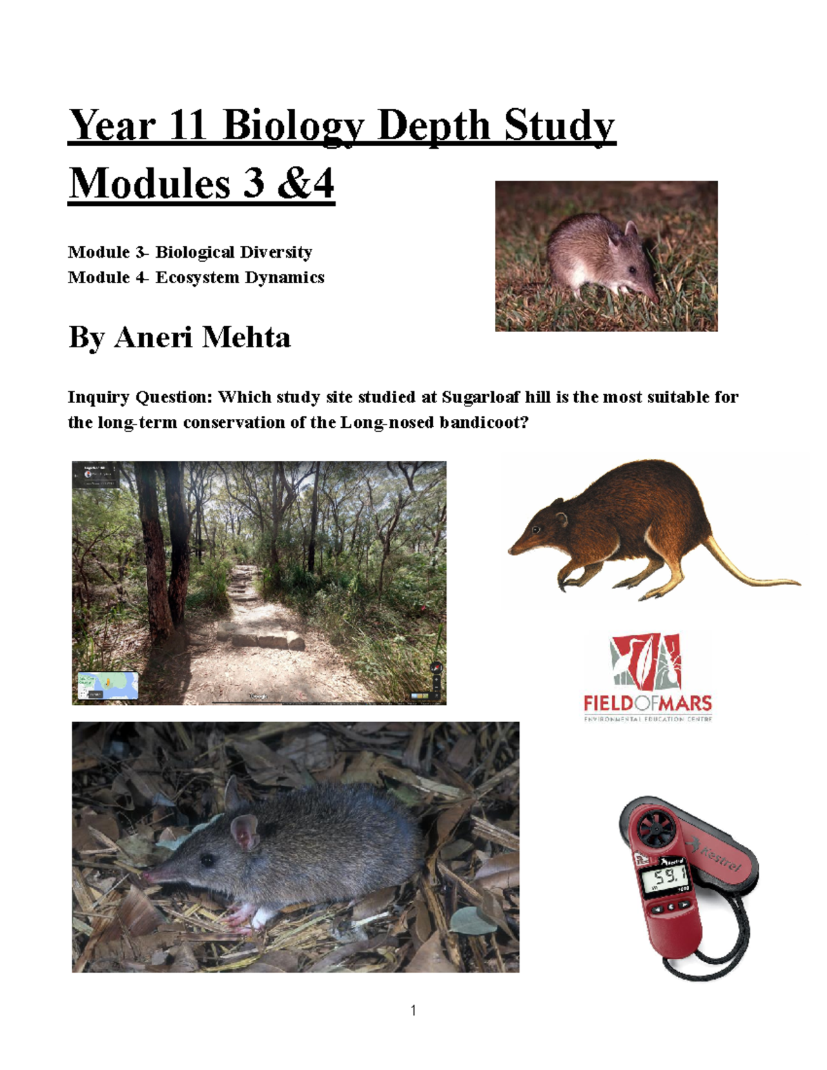 Biology Depth Study - Biological Diversity and Ecosystem Dynamics Aneri ...