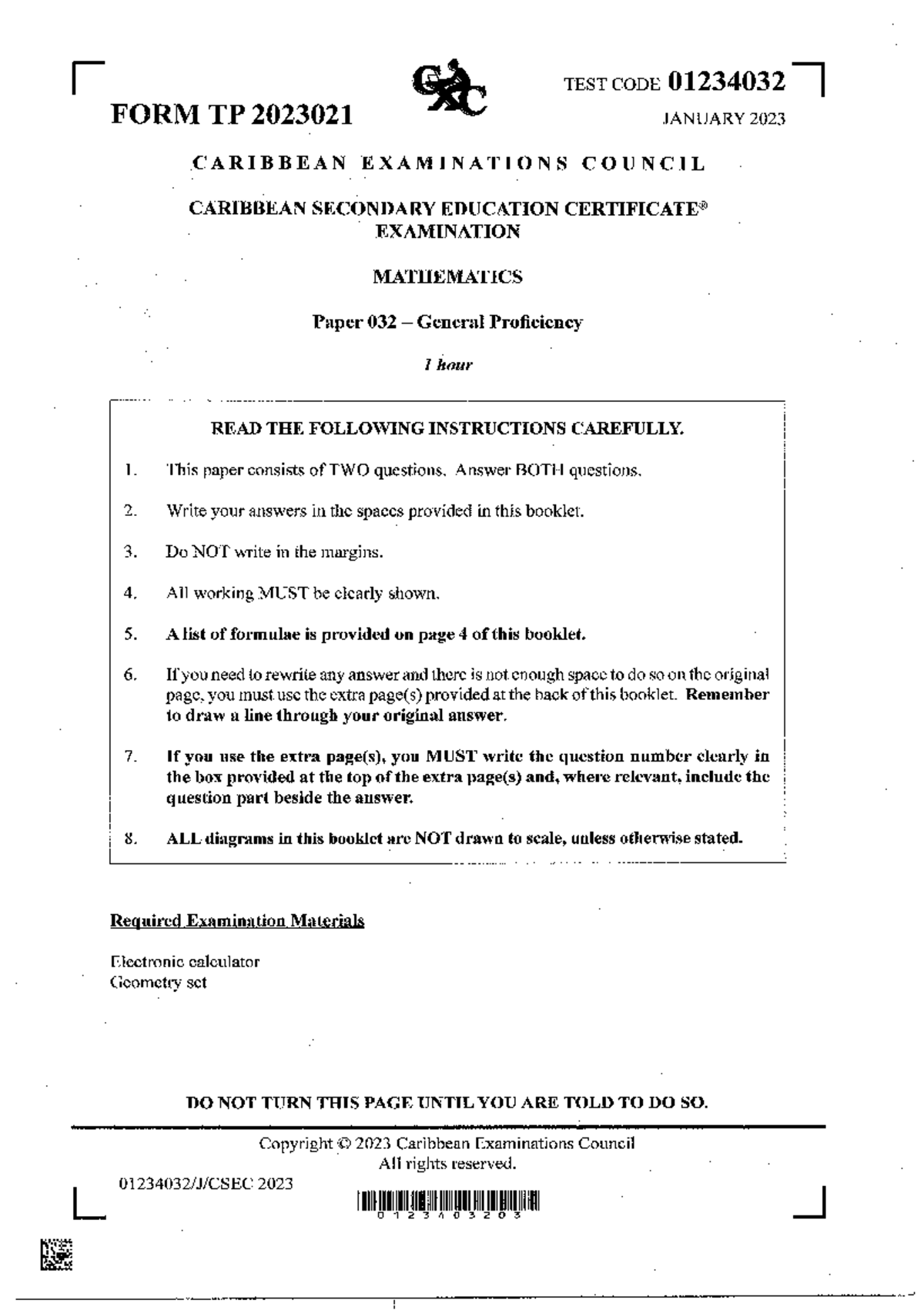 Csec mathematics january 2023 p3 - hsb june 2019paper 1 - Studocu