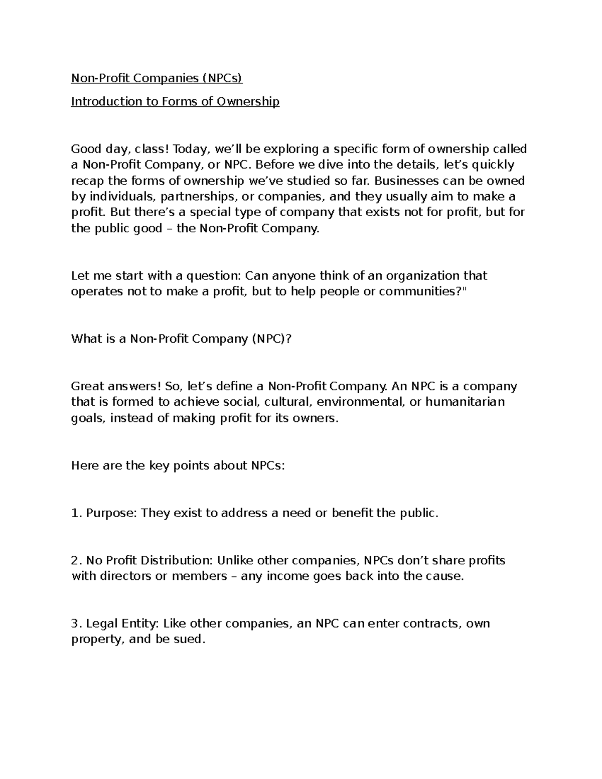 Presentation - Micro Lesson - Non-Profit Companies (NPCs) Introduction ...