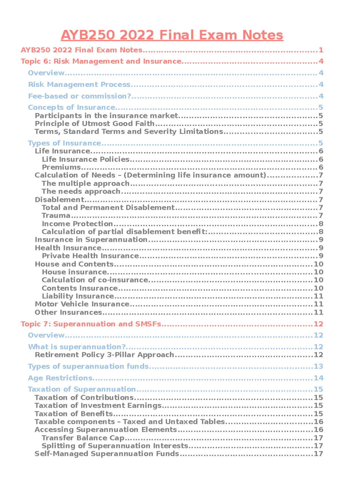 AYB250 2022 Final Exam Notes - AYB250 2022 Final Exam Notes AYB250 2022 ...