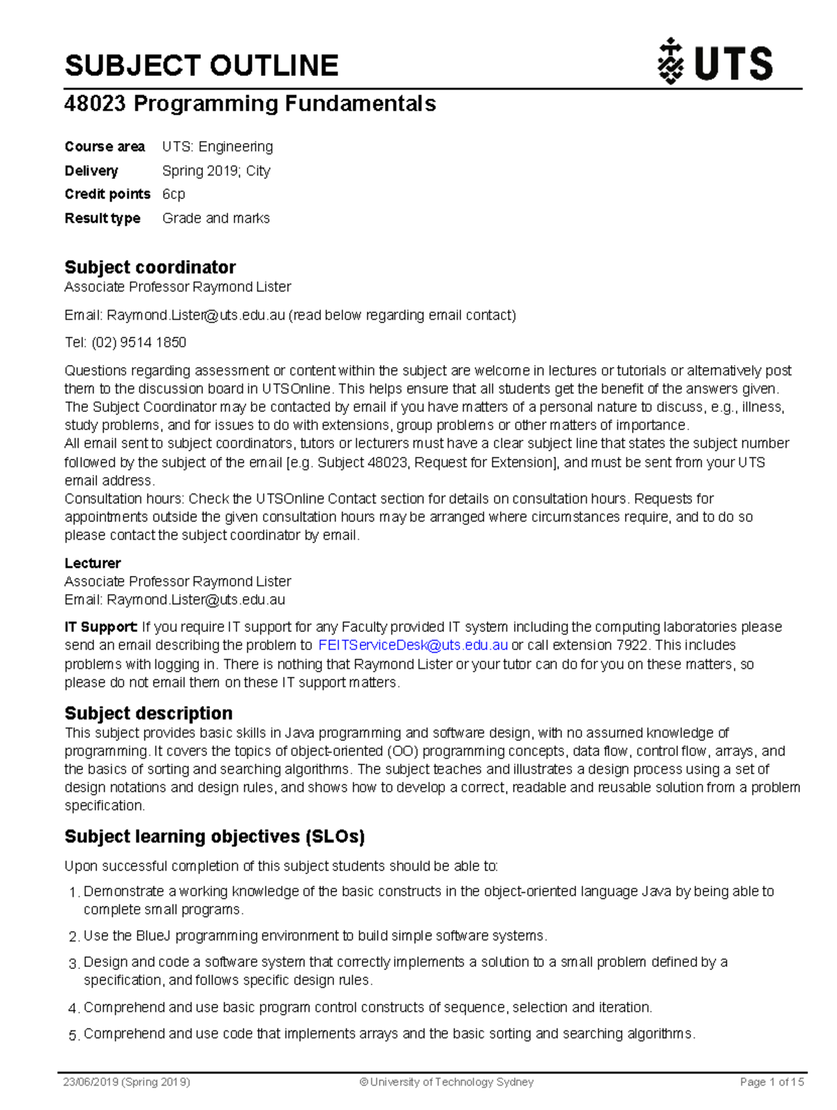 2019 Spring 48023 v4 standard city 23-6-19 - SUBJECT OUTLINE 48023 ...