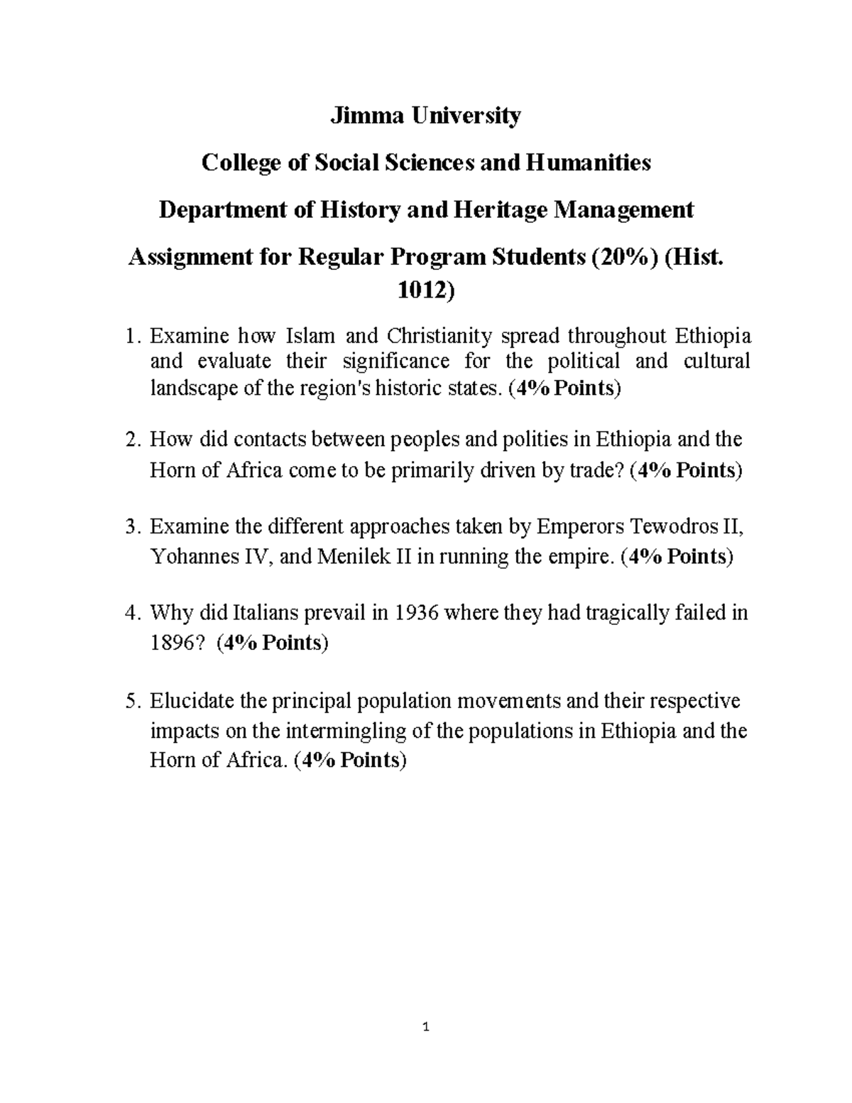 Assignment for Regular Students - Jimma University College of Social ...