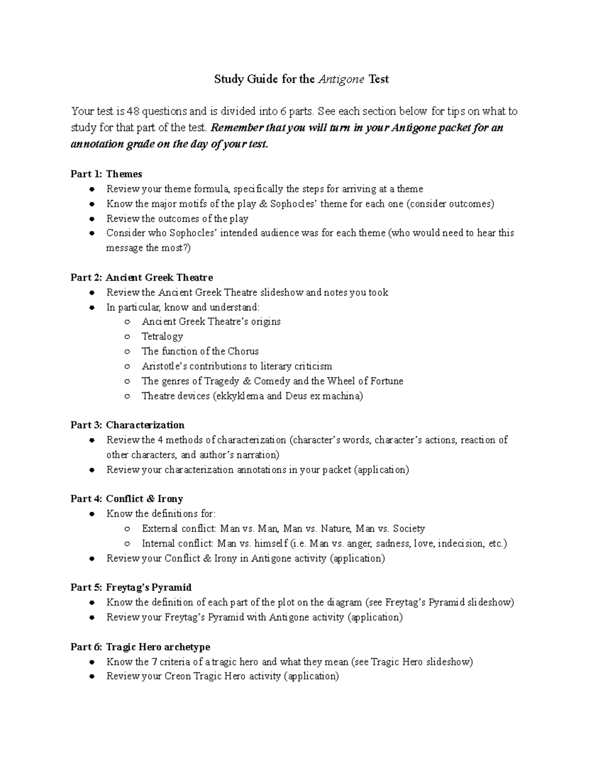 Study Guide for Antigone Test - Study Guide for the Antigone Test Your ...