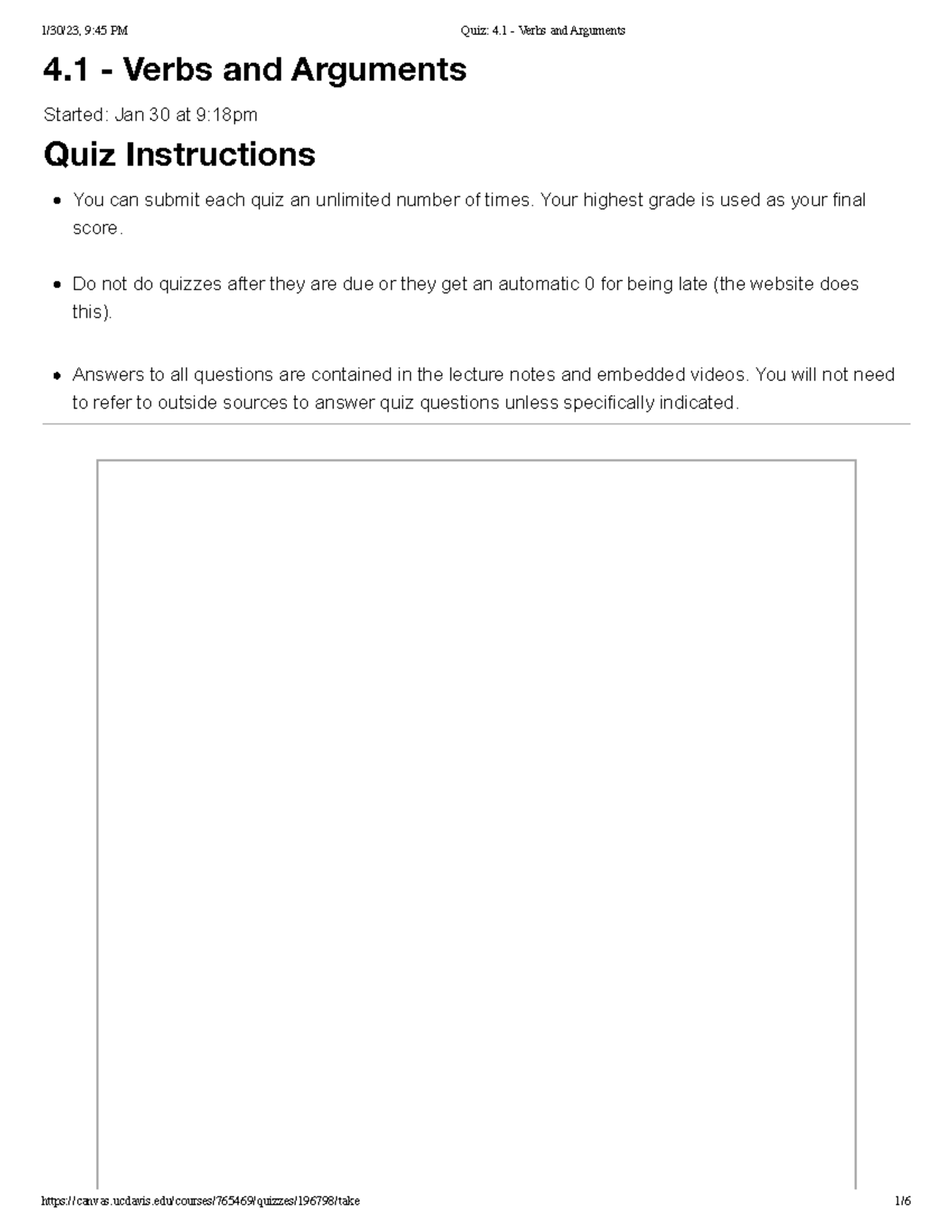 LIN 001Y chap4-6 assignment quiz - 1/30/23, 9:45 PM Quiz: 4 - Verbs and ...