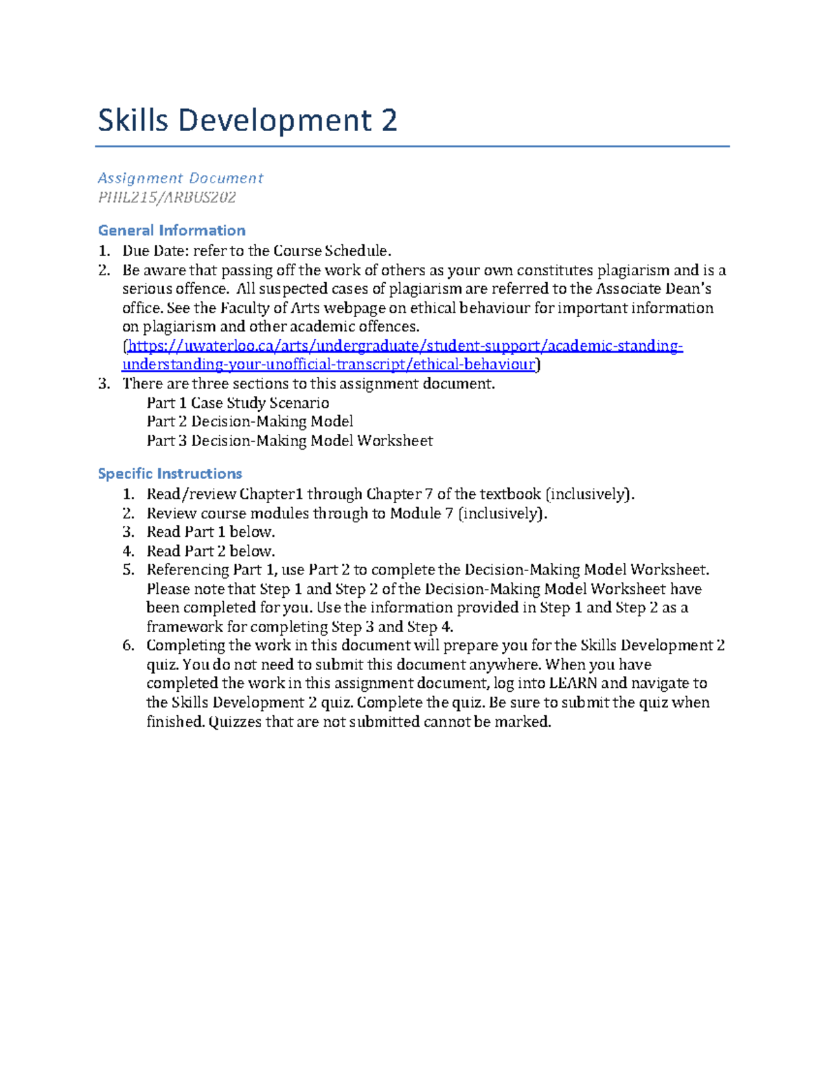 215 202 Skills Development 2 F21 - Skills Development 2 Assignment Document PHIL215/ARBUS ...