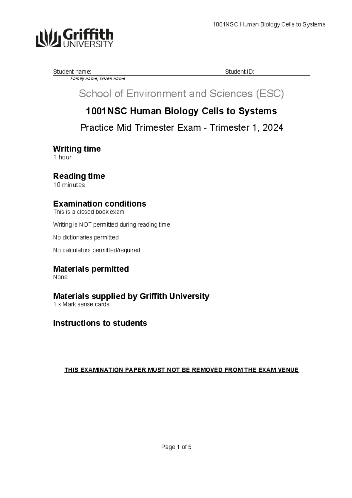 Practice Human Biology Cells to Systems mid trimester master - Student ...