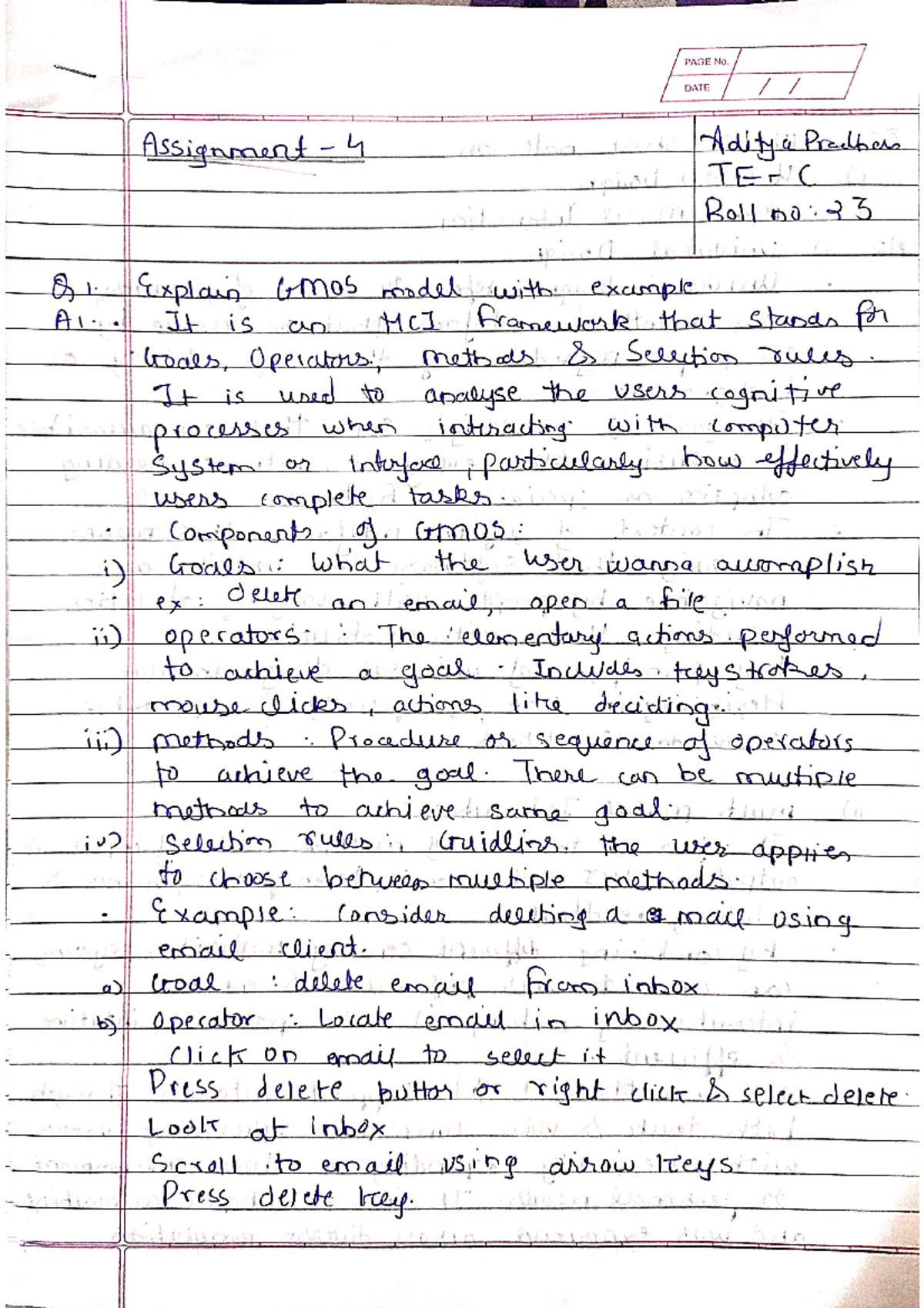 HCI Assignment-4,5 - Assignment for dy pit for the units 4 5 very easy - PAGE No. DATE ...