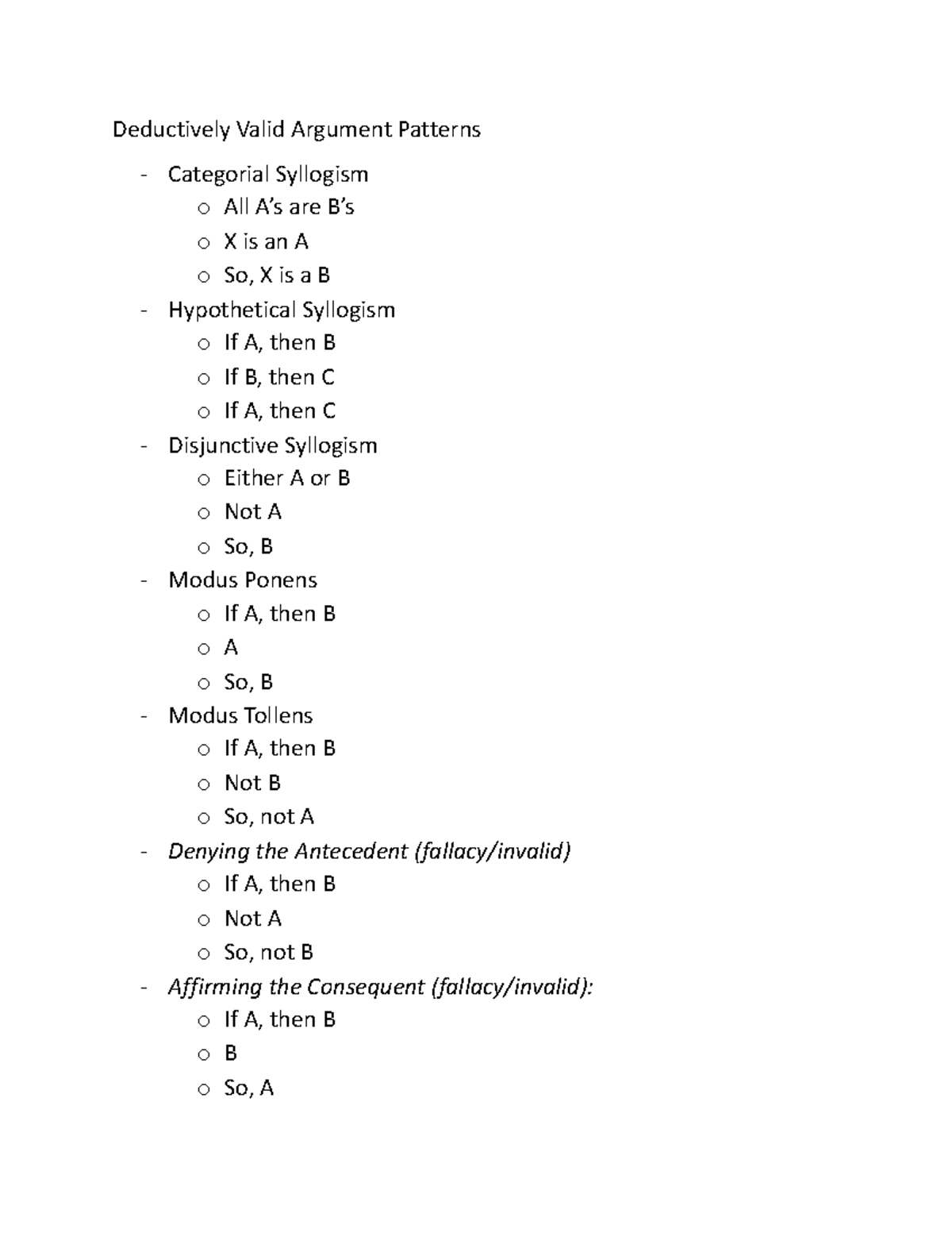 Class Notes 9-13 - Deductively Valid Argument Patterns - Categorial ...