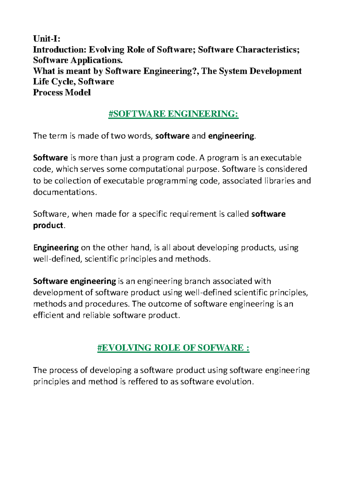 Unit-1spm - spm unit 1 notes - Unit-I: Introduction: Evolving Role of ...